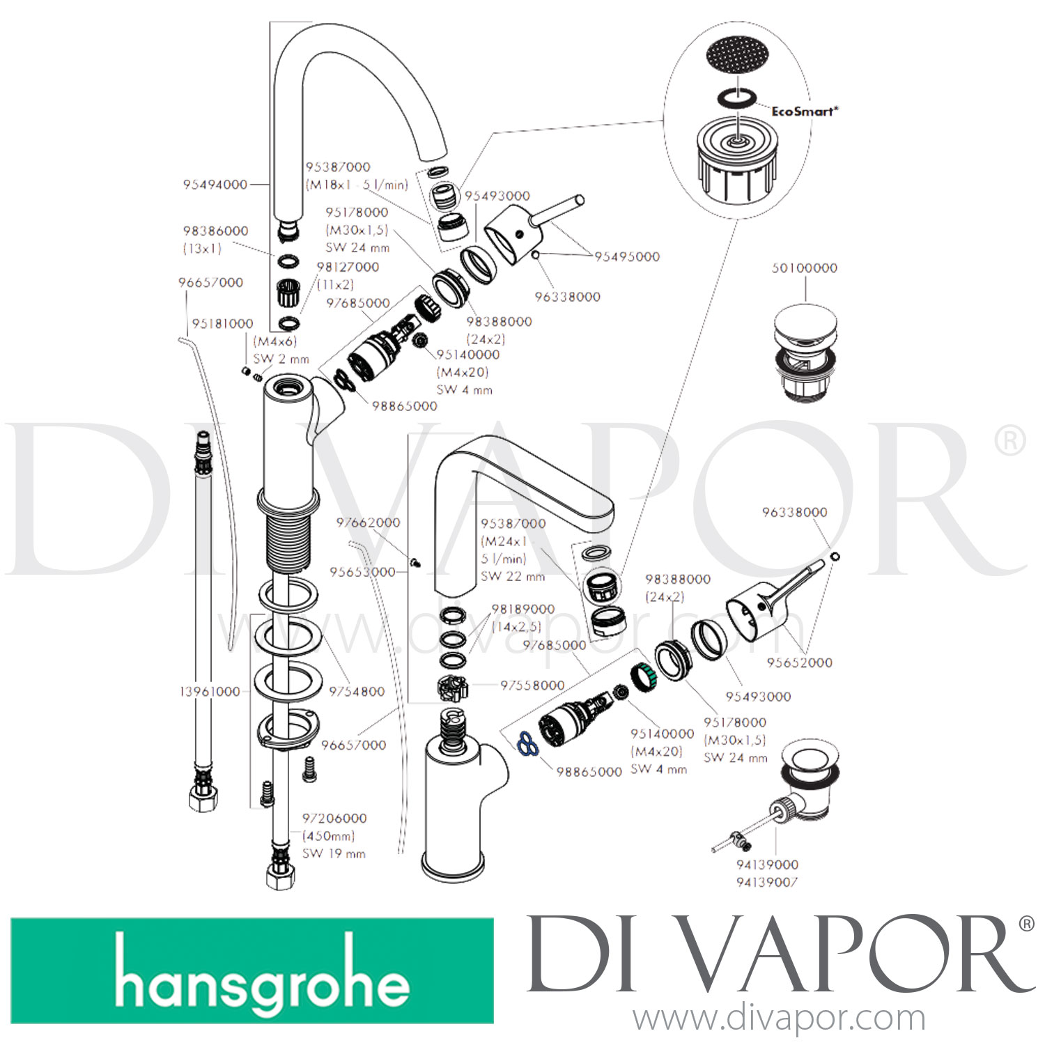 Hansgrohe 31159000 Metris S Single Lever Basin Mixer with Swivel Spout ...