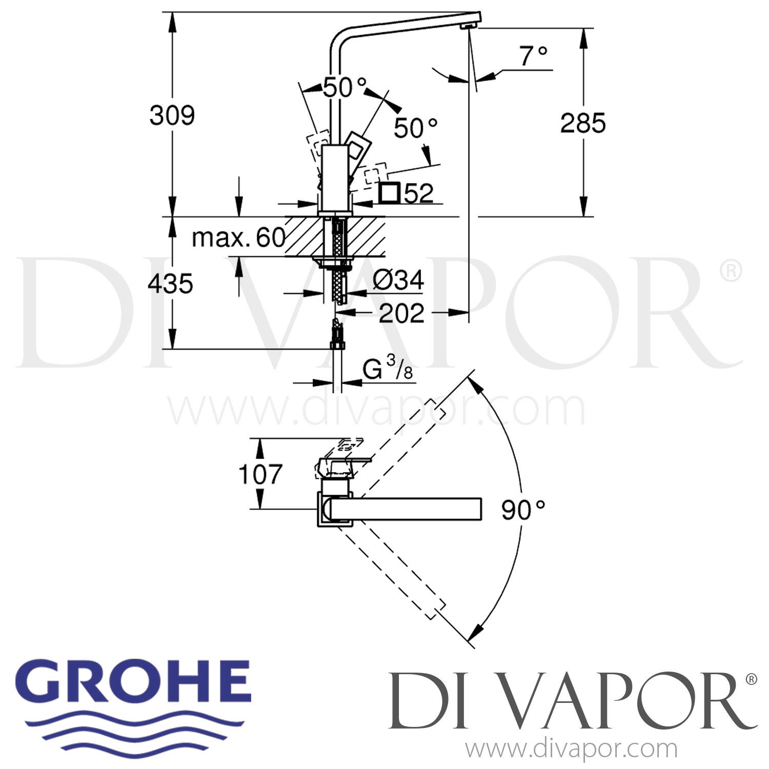 Grohe 31255000 Eurocube Single-Lever Sink Mixer (1/2 Inch) Spare Parts