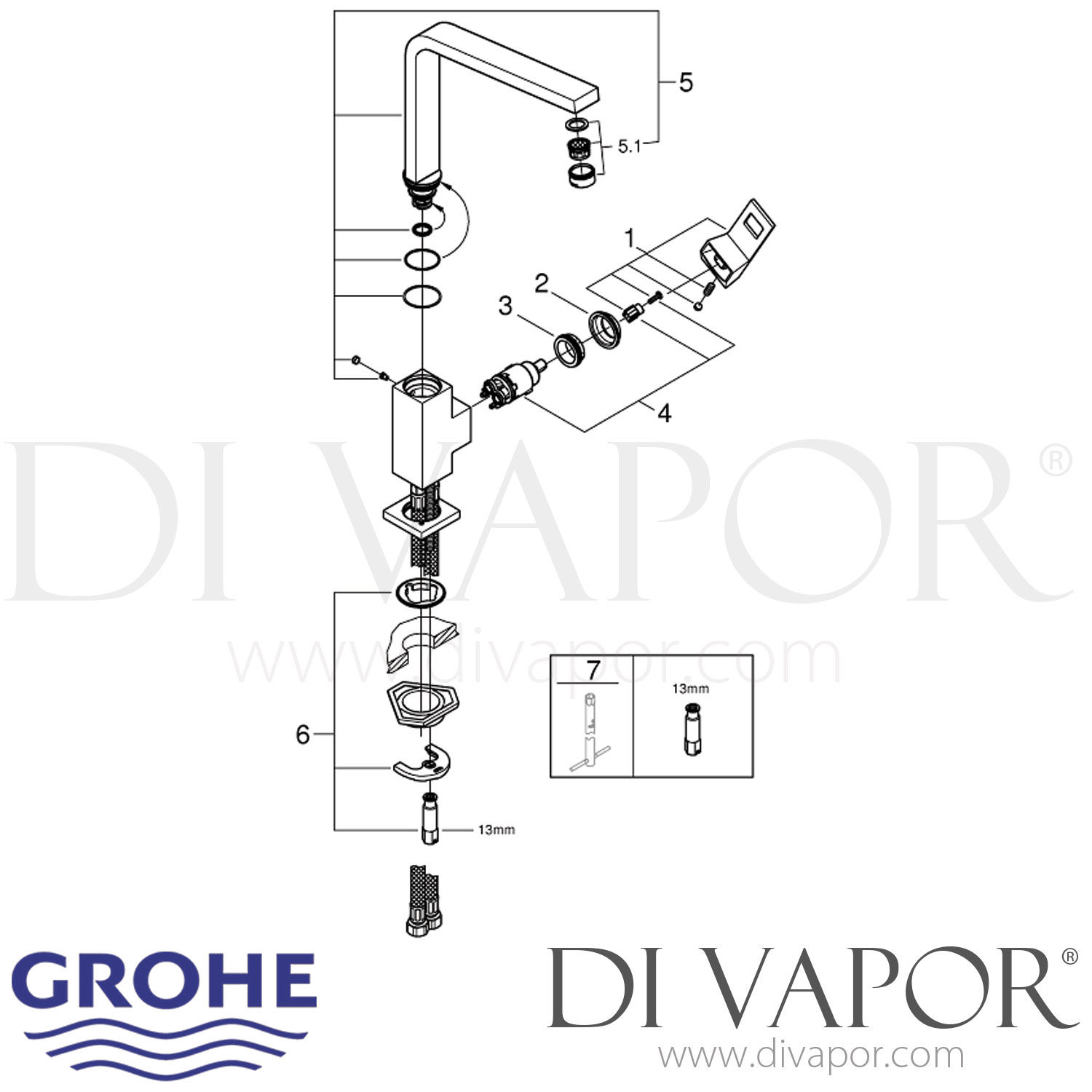 Grohe 31255000 Eurocube Single-Lever Sink Mixer (1/2 Inch) Spare Parts