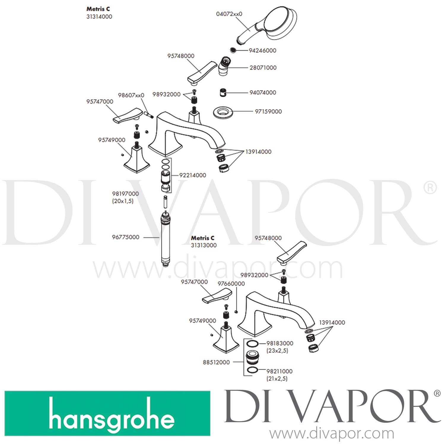 Hansgrohe 31313000 Metris Classic 3-Hole Rim Mounted Bath Mixer 10/10 ...