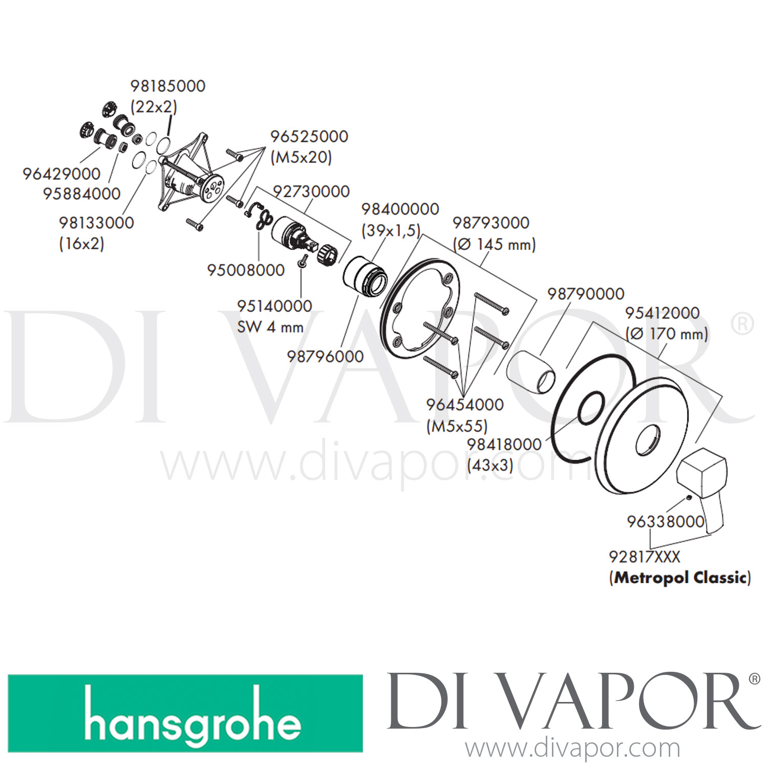 Hansgrohe 31365090 Metropol Classic Single Lever Shower Mixer for ...