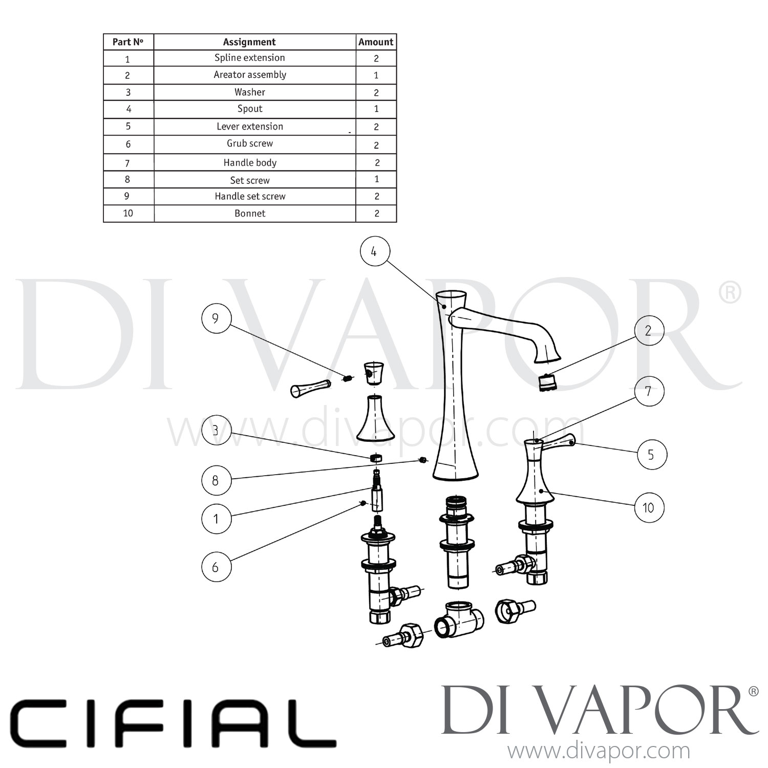 Cifial 31405BS Brookhaven Lever 3 Hole Bath L Spout Tap Spare Parts