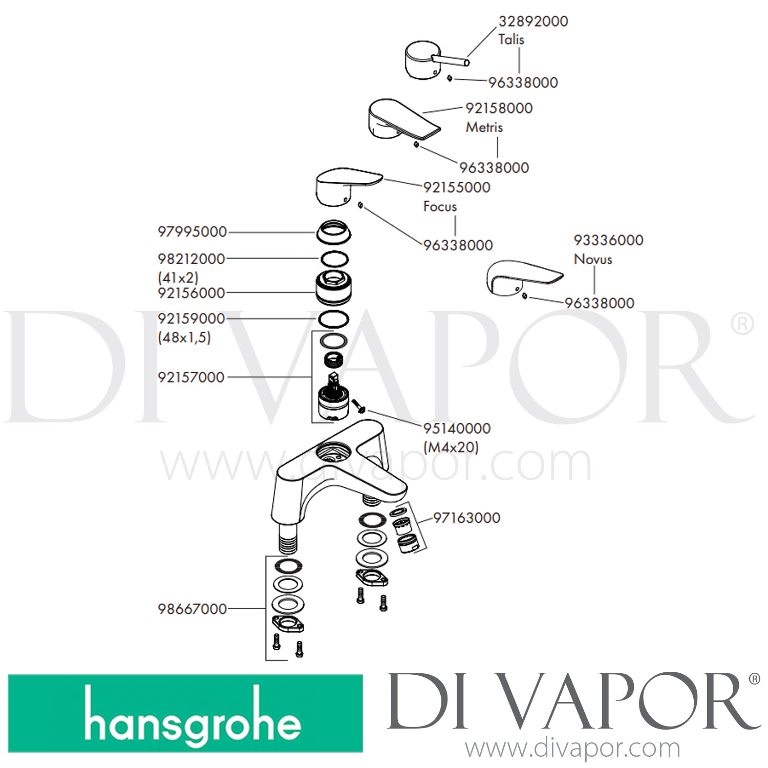 Hansgrohe 31423000 Metris 2-Hole Rim Mounted Bath Mixer >08/13 Spare Parts