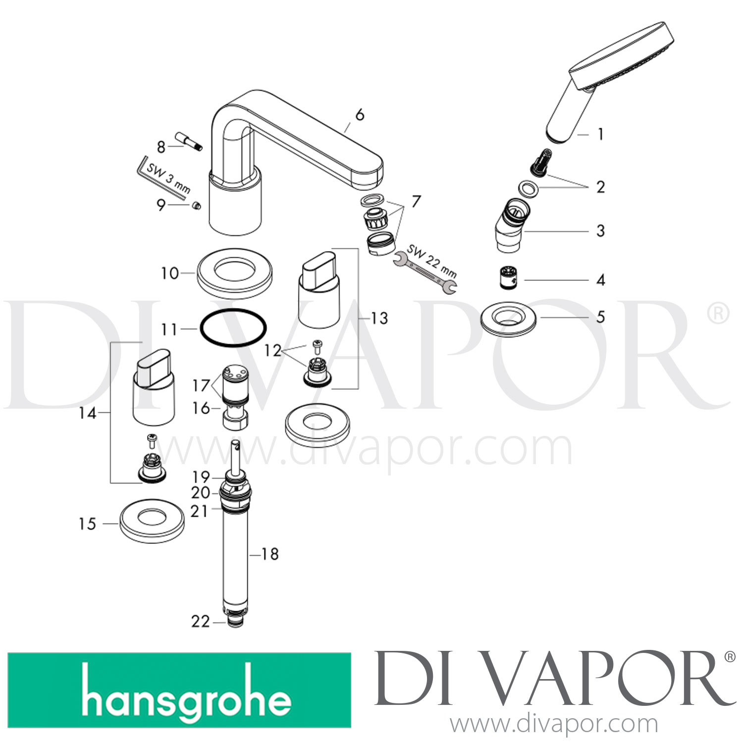 Hansgrohe 31443000 Metris S 4-Hole Rim Mounted Bath Mixer 10/09 - 12/16 ...