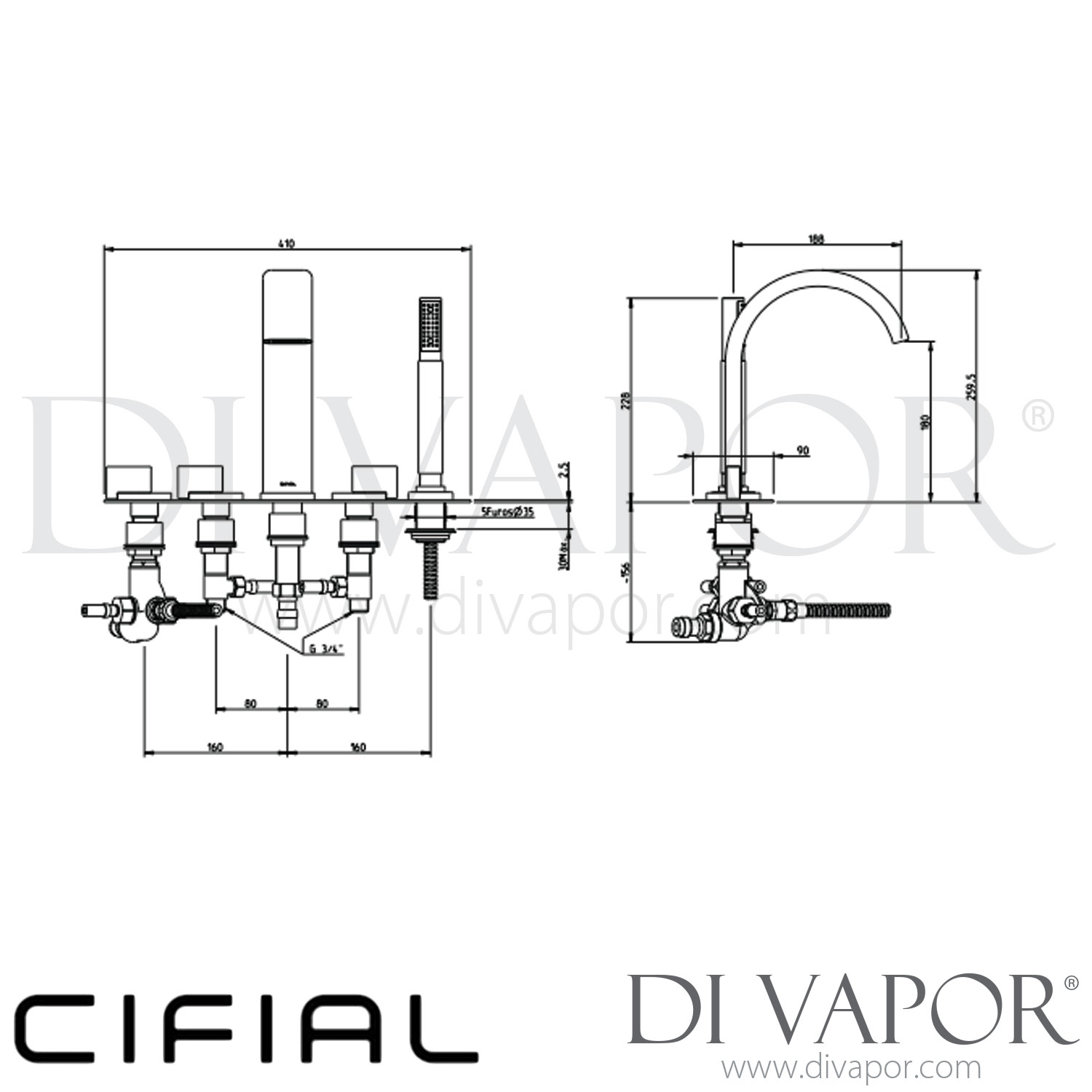 Cifial 31450M3 Techno M3 5 Hole Deck Bath Set Spare Parts