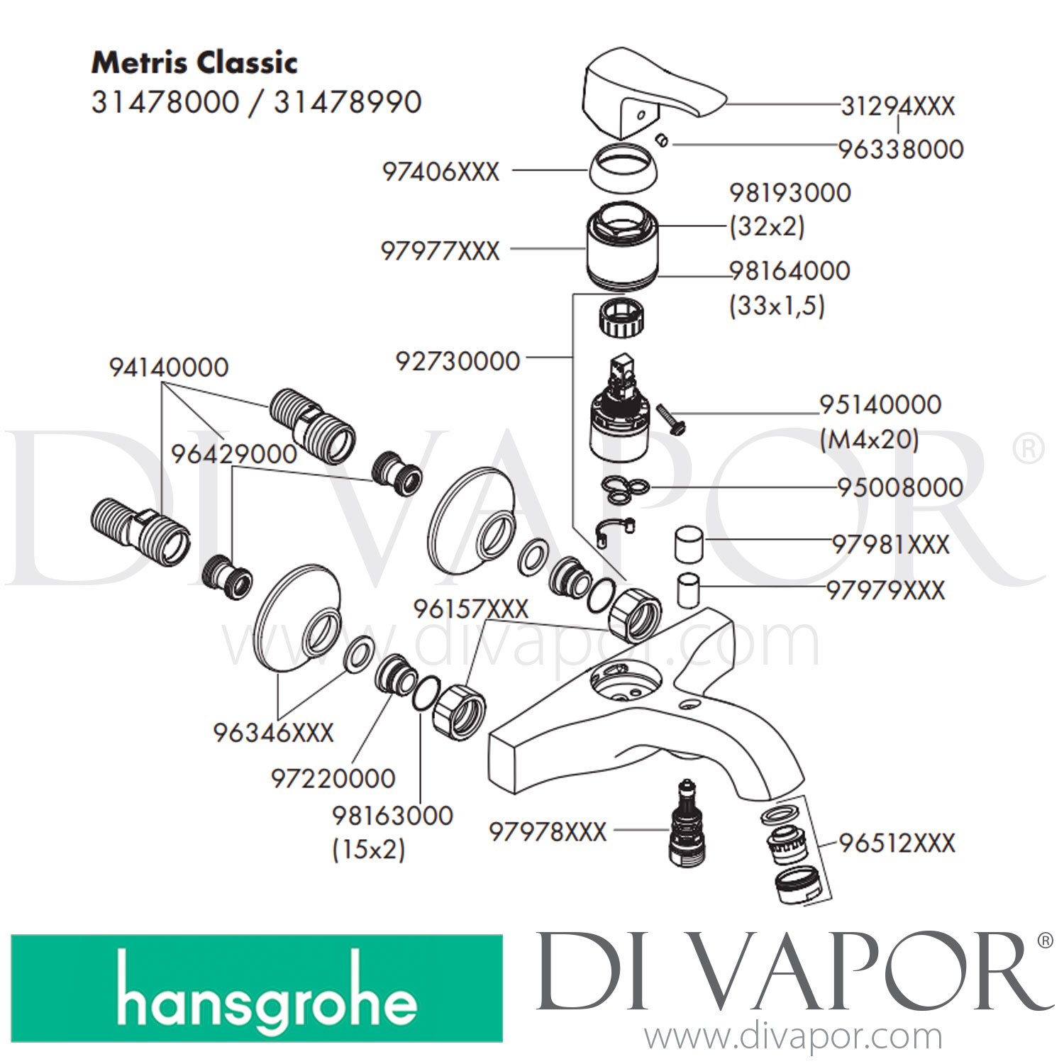 Hansgrohe 31478000 Metris Classic Single Lever Bath Mixer for Exposed ...