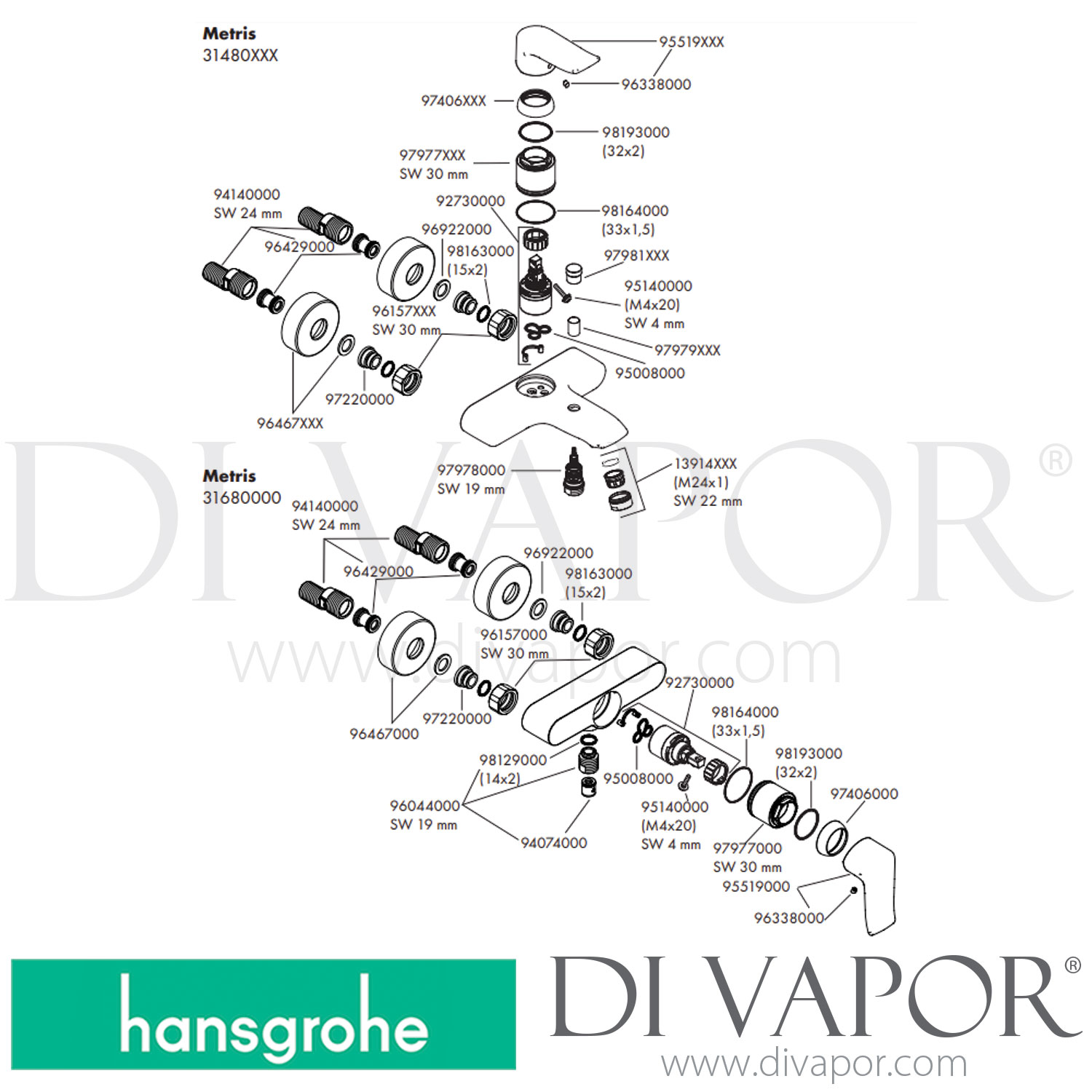 Hansgrohe 31480000 Metris Single Lever Bath Mixer for Exposed ...