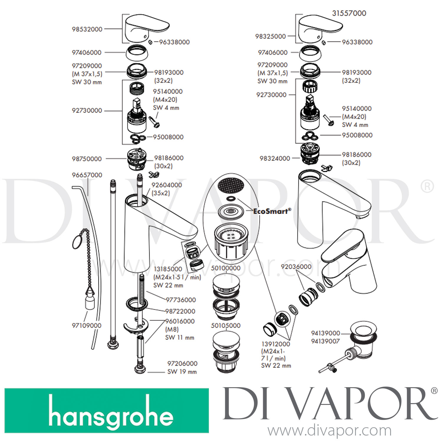 Hansgrohe 31603000 Focus Single Lever Basin Mixer 100 Lowflow with Pop ...