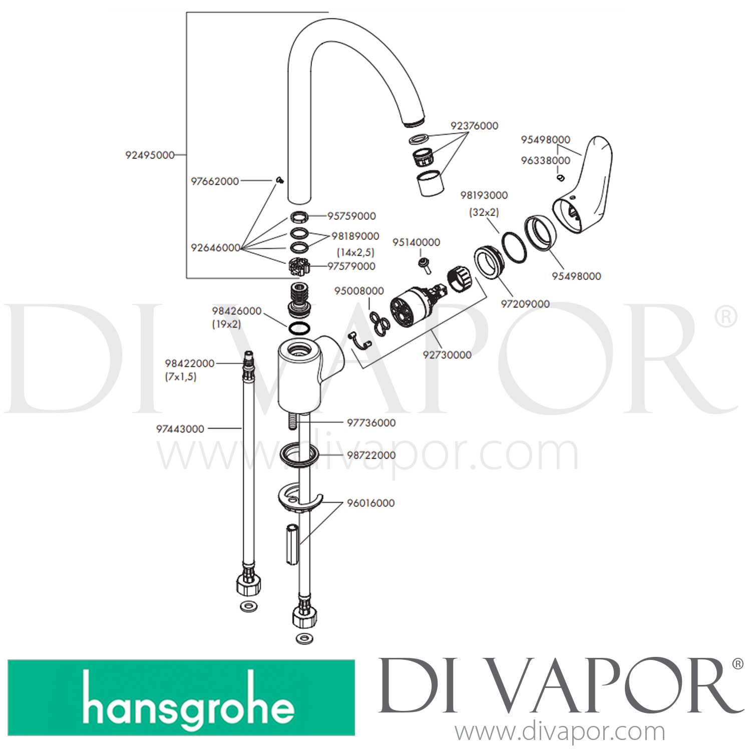 Hansgrohe 31800007 Focus M41 Single Lever Kitchen Mixer 240, 1Jet Spare ...