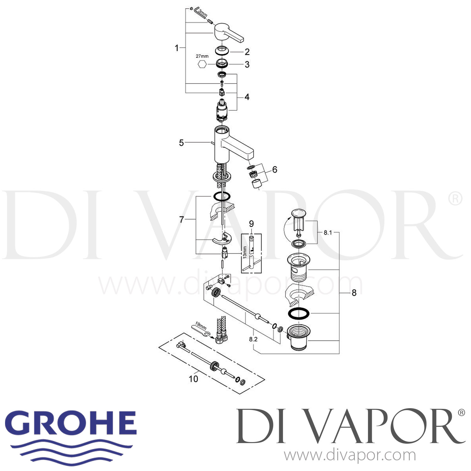 Grohe 32109000 Lineare Basin Mixer XS-Size Tap Spare Parts