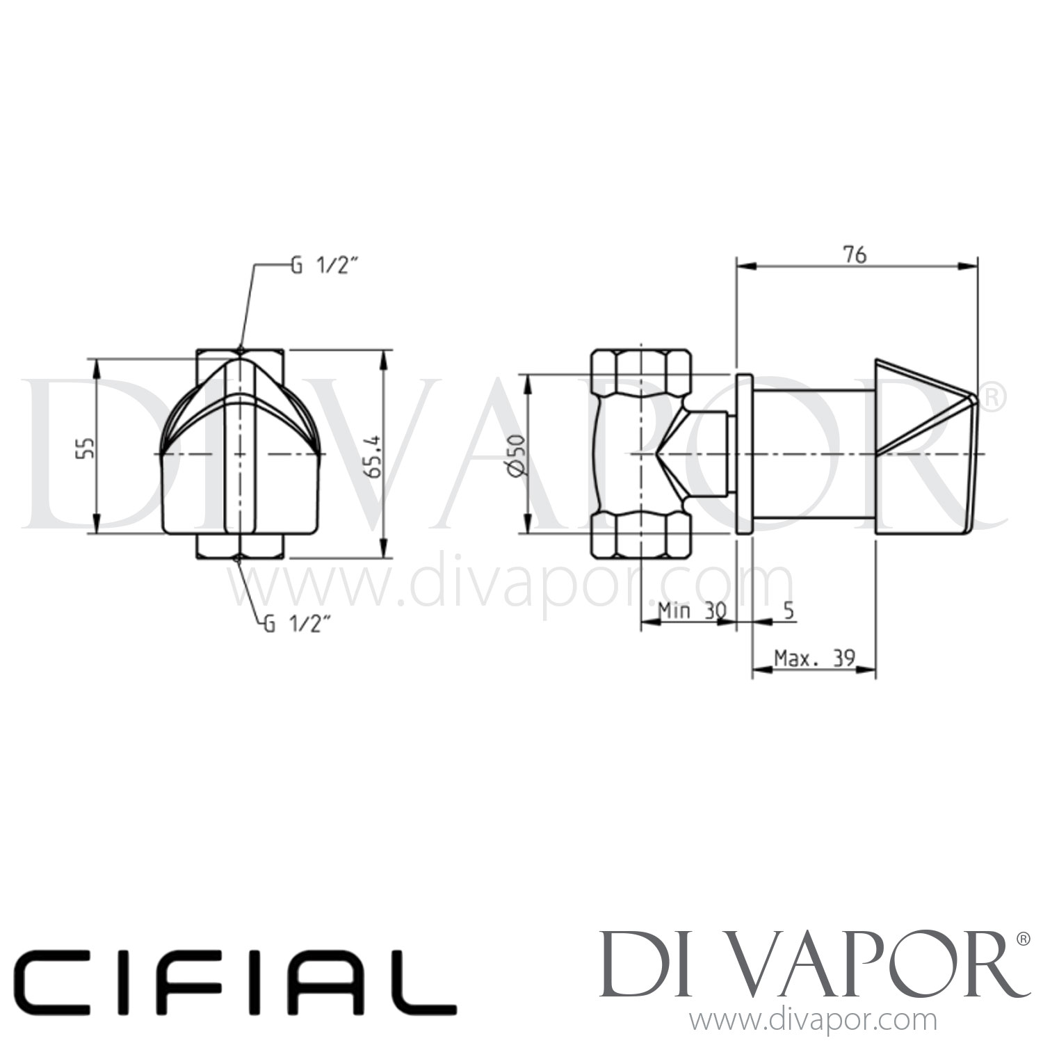 Cifial 32215SY Techno 65 1/2 Inch Wall Stop Valve Spare Parts