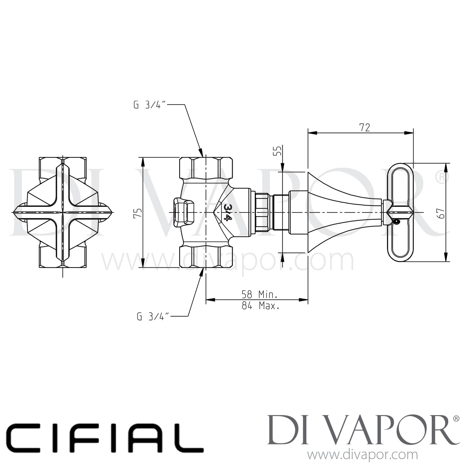 Cifial 32217HC.L | 32217HC.R Hexa 3/4 Inch Wall Stop Valve Spare Parts
