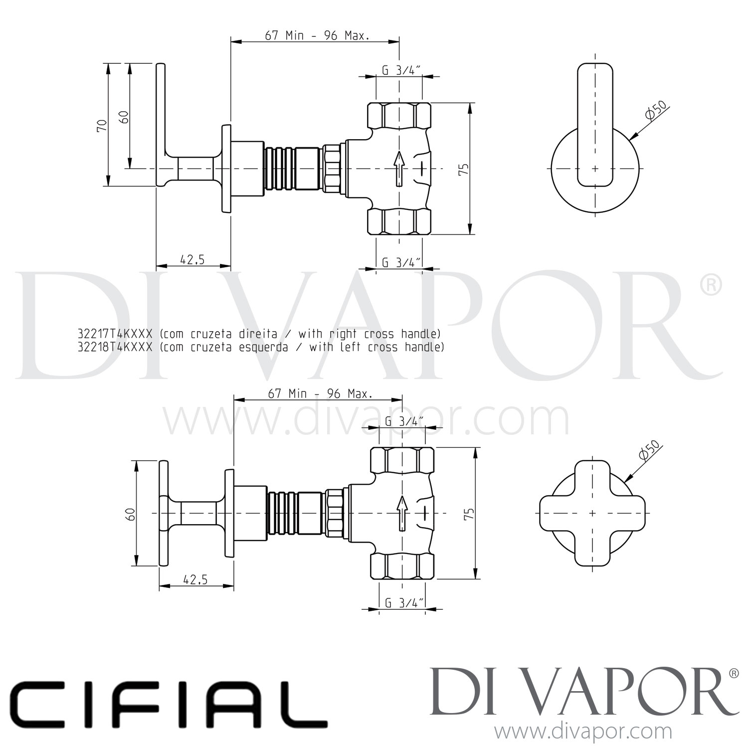 Cifial 32217T4.L | 32217T4.R TH400 3/4 Inch Wall Stop Valve Lever Spare ...