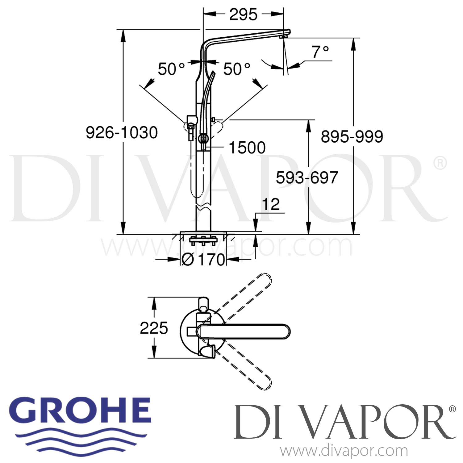 Grohe 32222001 Veris Single-Lever Bath Mixer (1/2 Inch) Floor Mounted ...