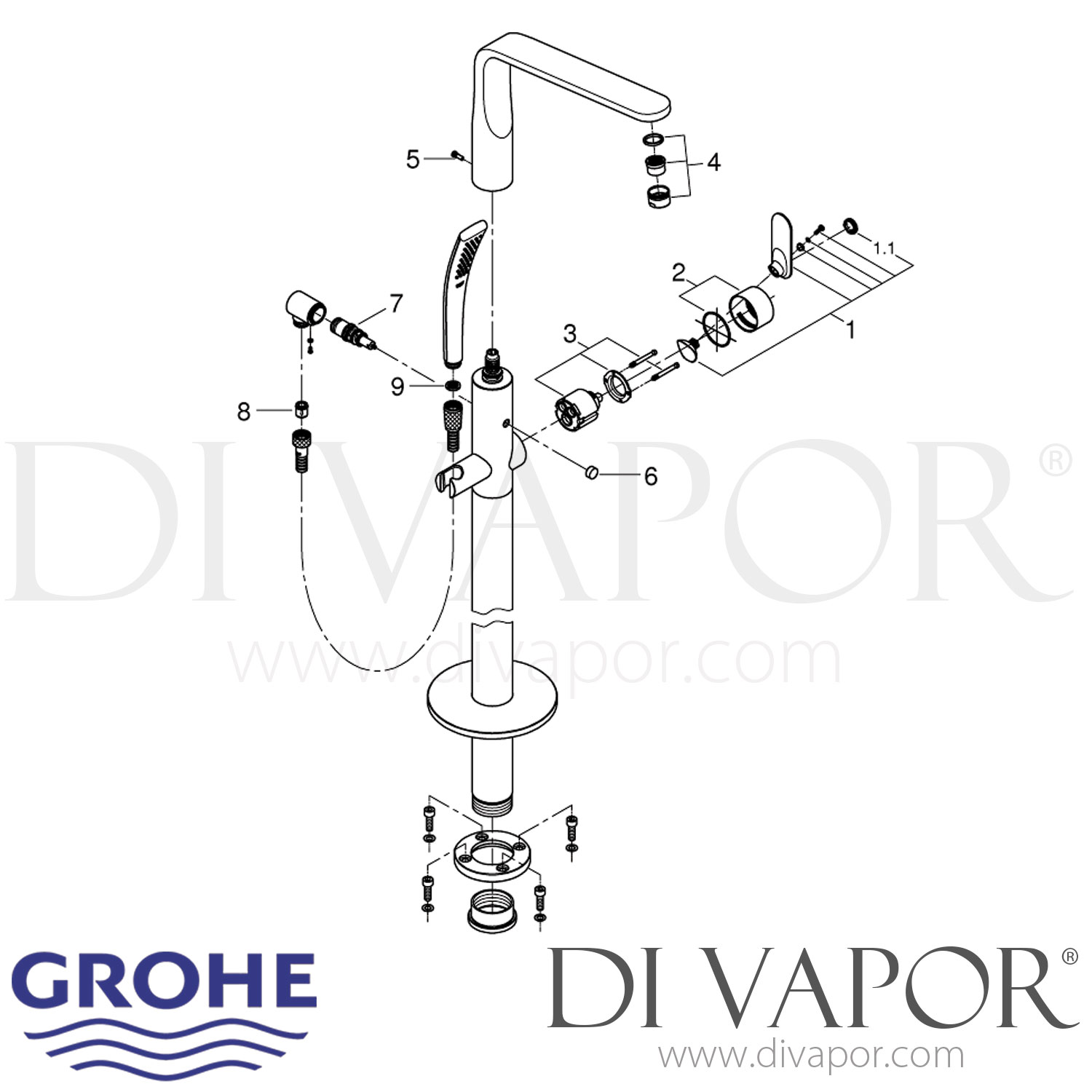 Grohe 32222001 Veris Single-Lever Bath Mixer (1/2 Inch) Floor Mounted ...