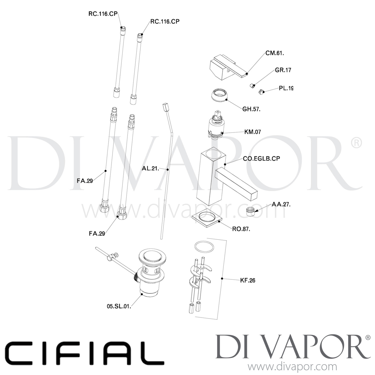 Cifial 32400SQ Quadrado Mono Basin Mixer without Waste Spare Parts