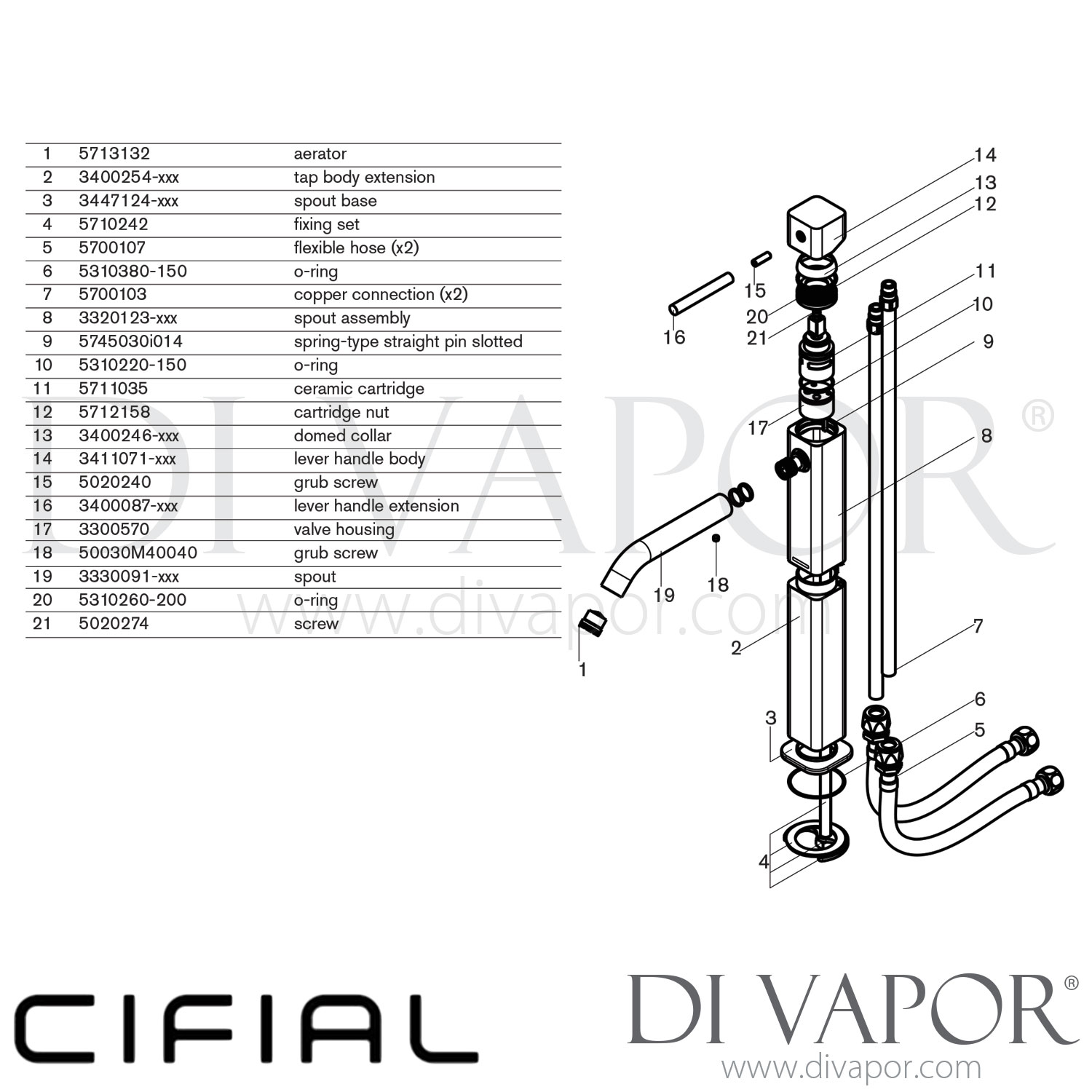 Cifial 32401QD Mini Square Extended Mono Basin Tap Spare Parts