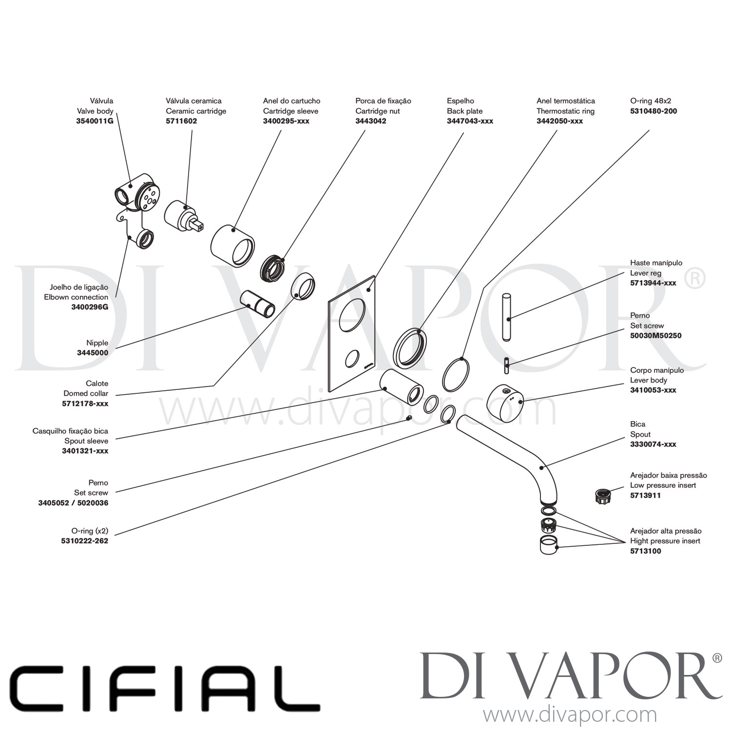 Cifial 32402TH Techno 465 Wall-Mounted Washbasin Mixer 1F Spare Parts