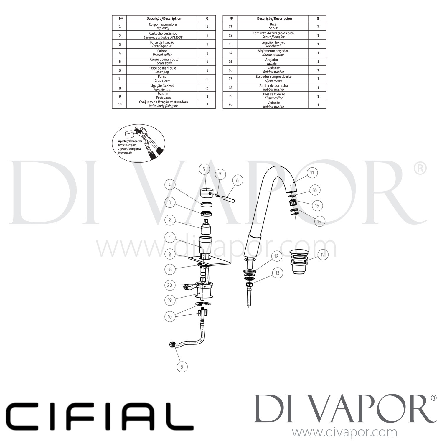 Cifial 32403TH Techno 465 Techno C3 2F Single Lever Washbasin Tap Spare ...