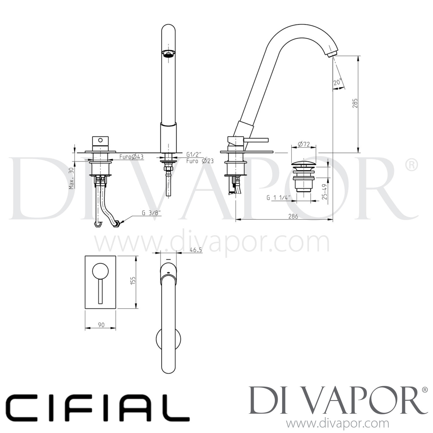 Cifial 32403TH Techno 465 Techno C3 2F Single Lever Washbasin Tap Spare ...