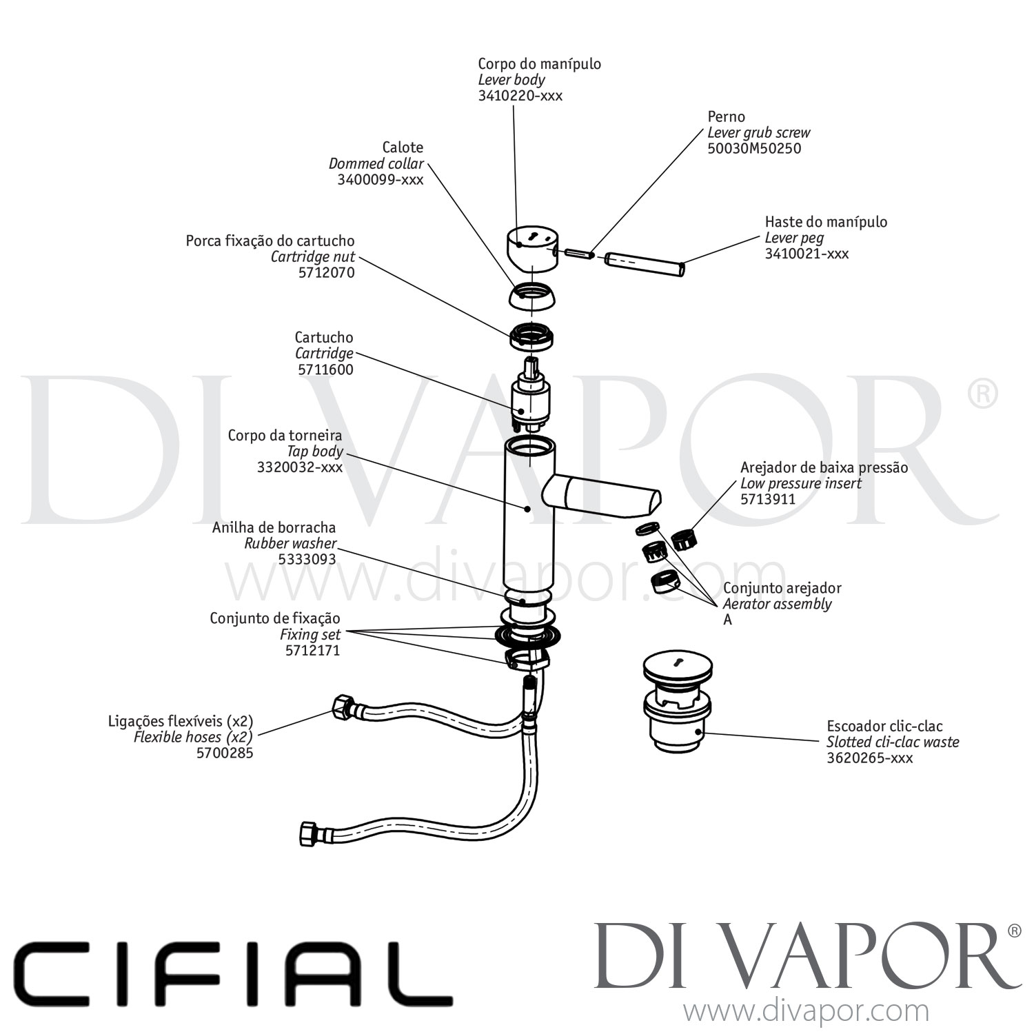 Cifial 32404TH Techno 465 Single Lever Washbasin Tap Straight 1F Spare ...