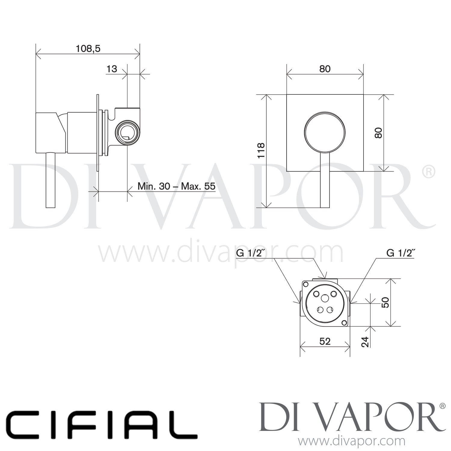 Cifial 32431MI Technovation 465 Mini Round | Black Concealed Manual ...