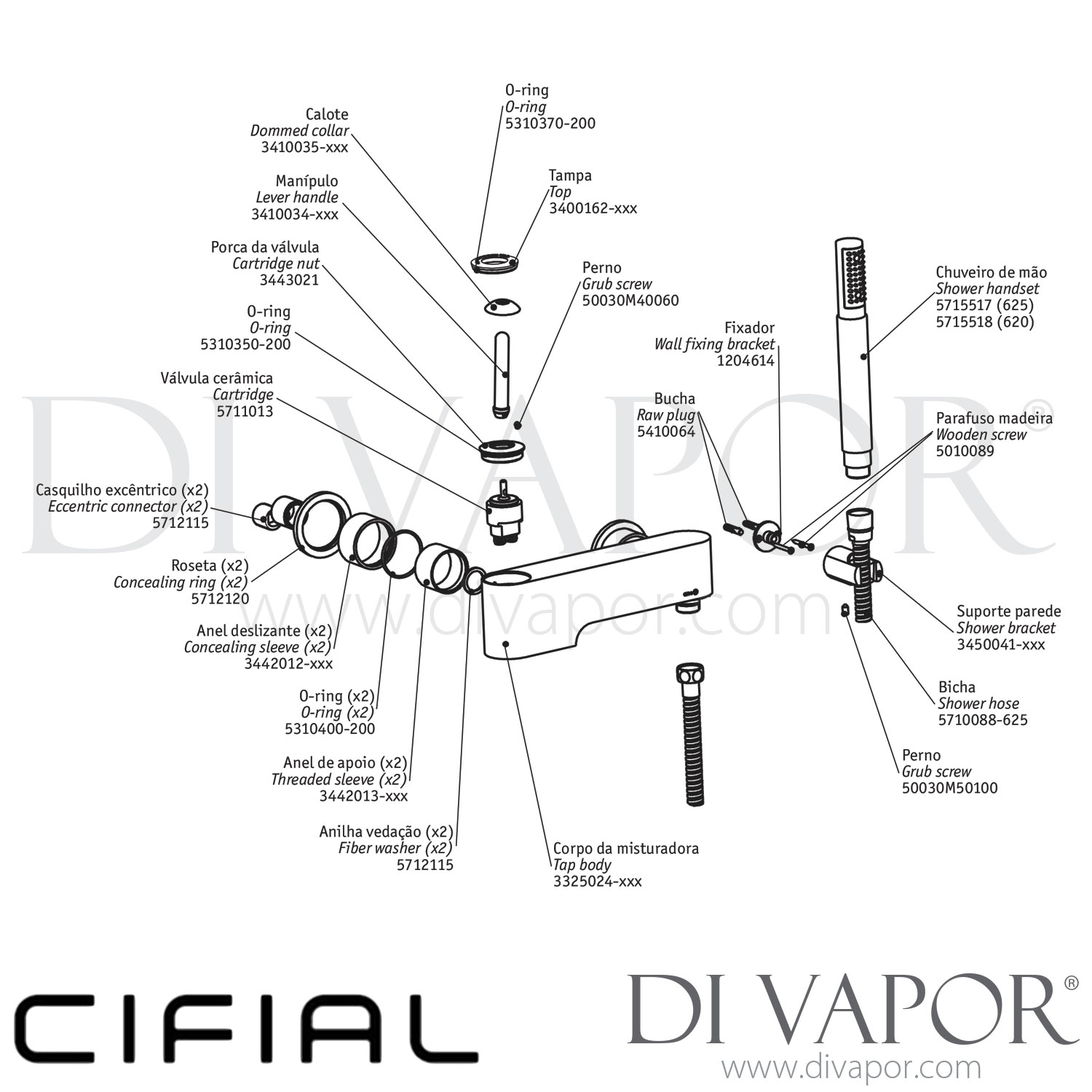 Cifial 32435M10 Techno M10 Wall Mounted Manual Shower Mixer Spare Parts
