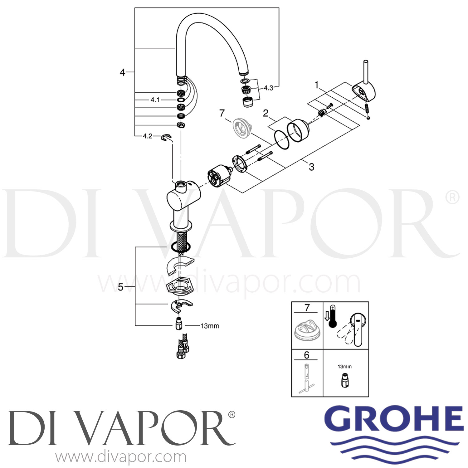 Grohe 32452000 Flair Single-Lever Sink Mixer (1/2 Inch) Spare Parts