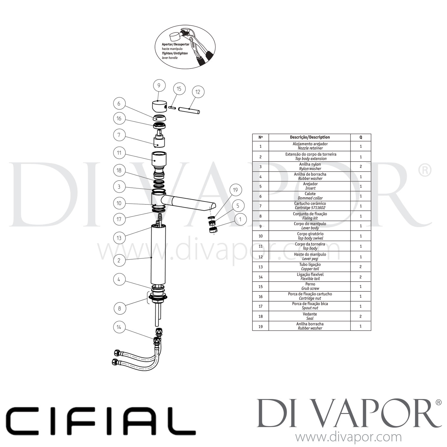 Cifial 32452TH Techno K6 Single Lever Ext Body Kitchen Mixer Tap Spare ...