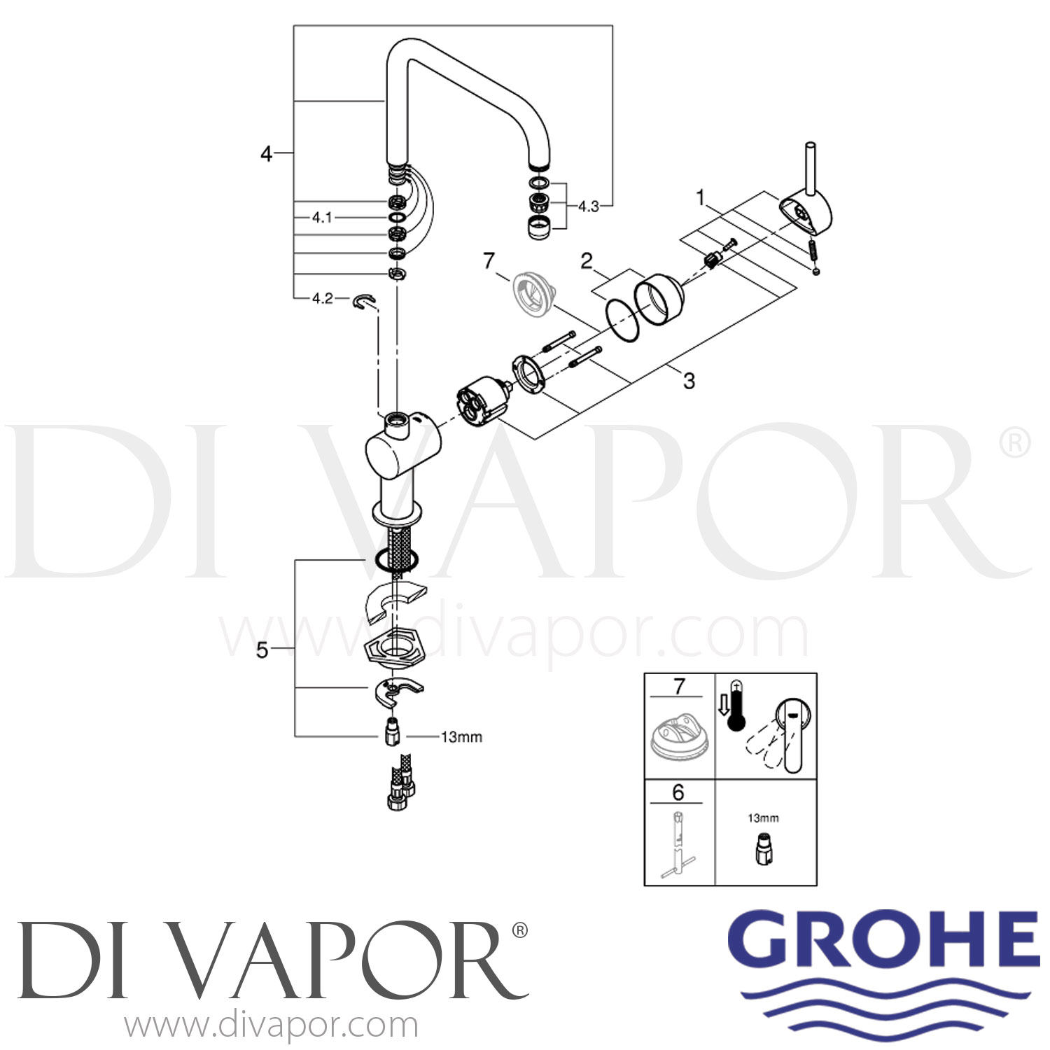 Grohe 32453000 Flair Single-Lever Sink Mixer Spare Parts