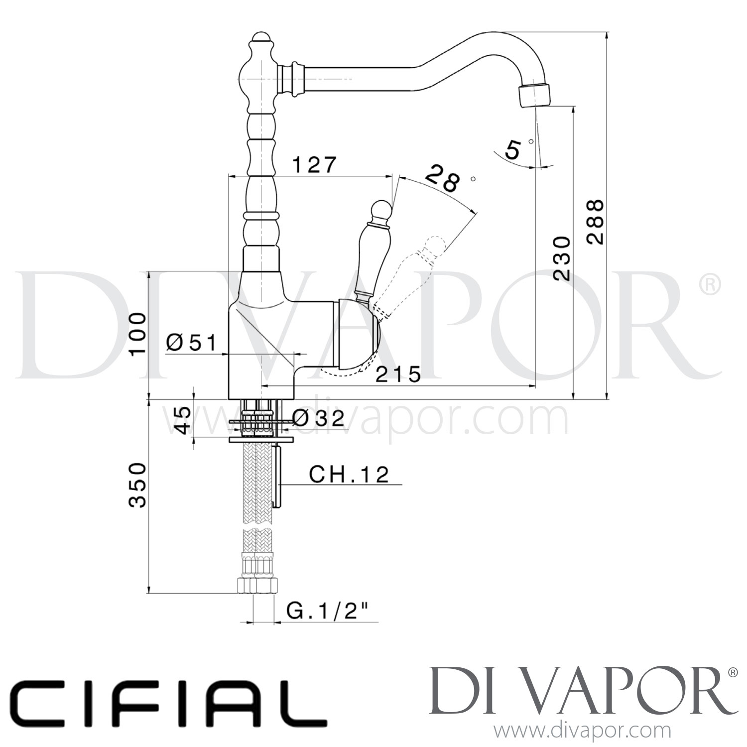 Cifial 32460TD KT99 Traditional Kitchen Tap with Swivel Spout Spare Parts