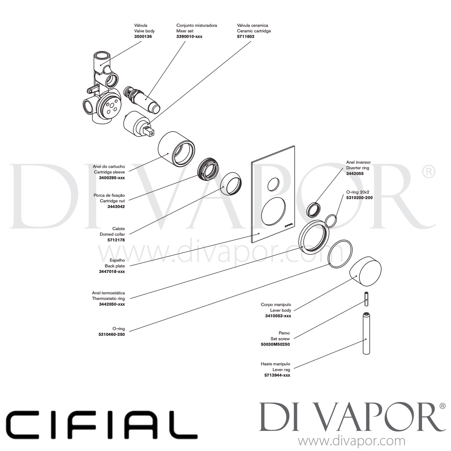 Cifial 32470TH Techno 465 Single Lever Wall-Mounted Bath Shower Spare Parts
