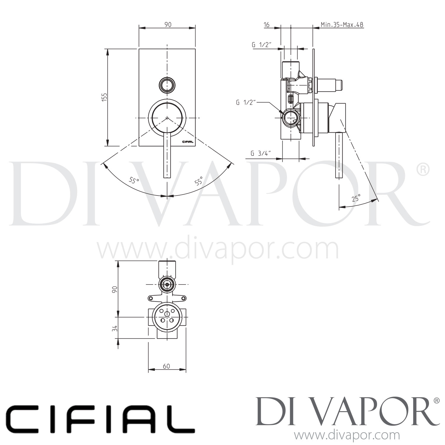 Cifial 32470TH Techno 465 Single Lever Wall-Mounted Bath Shower Spare Parts