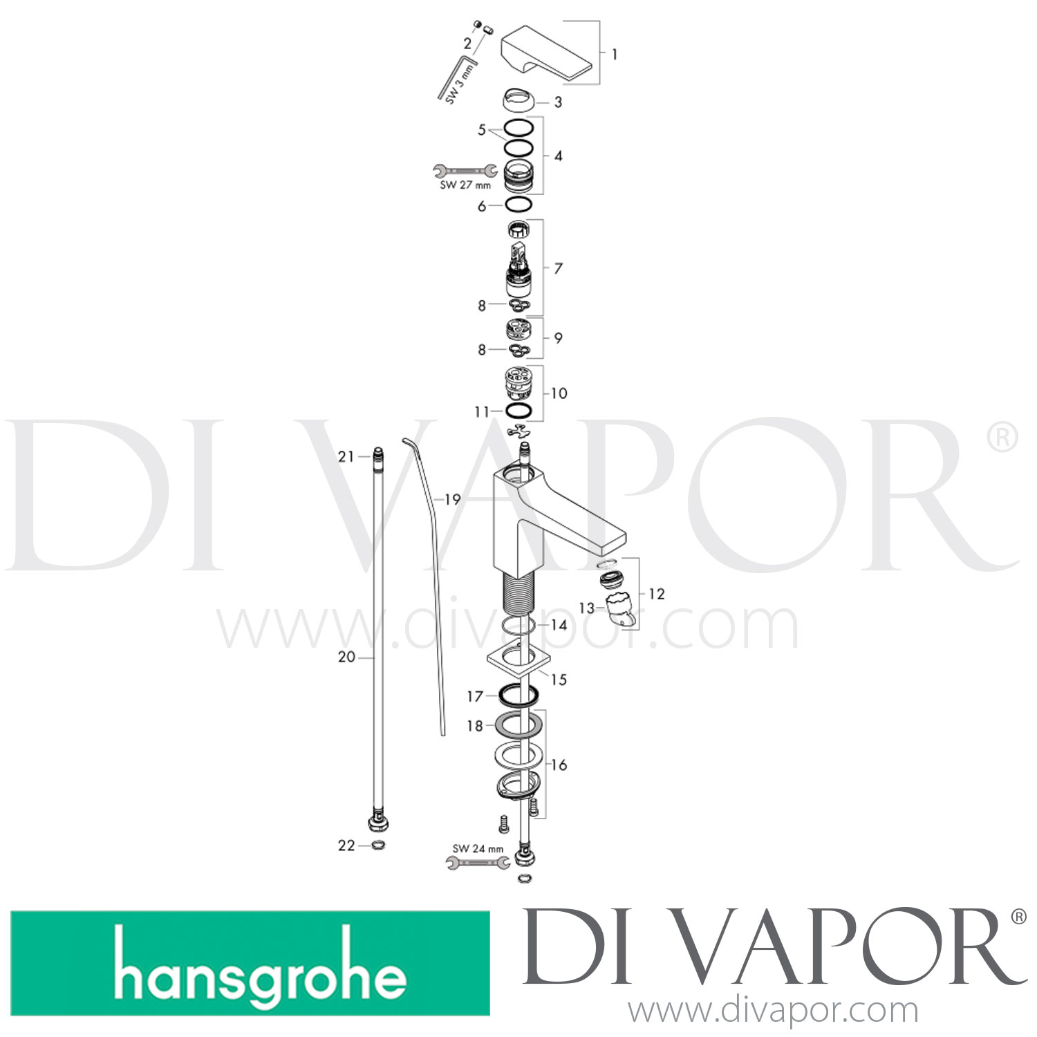 Hansgrohe 32507707 Metropol Single Lever Basin Mixer 110 with Lever ...