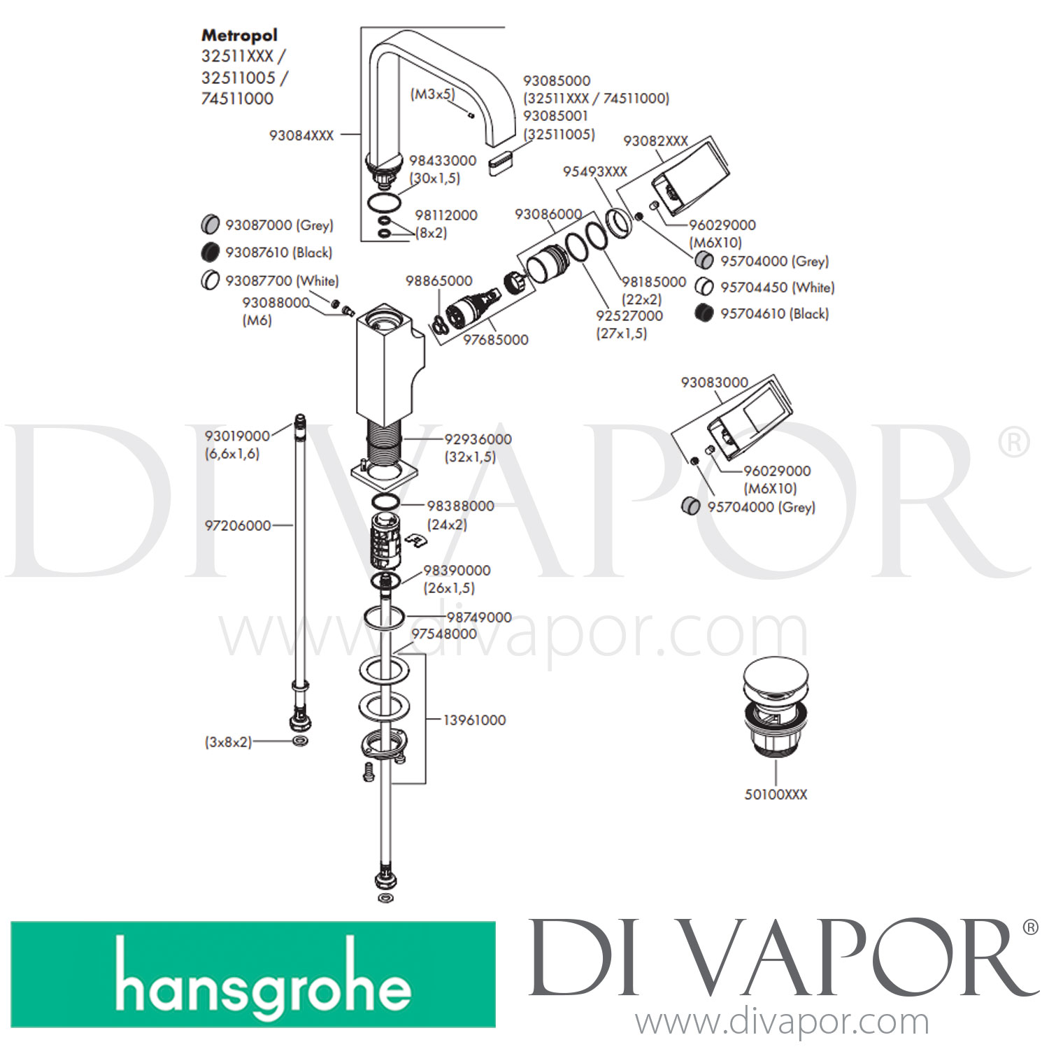 Hansgrohe 32511340 Metropol Single Lever Basin Mixer 230 with Lever ...