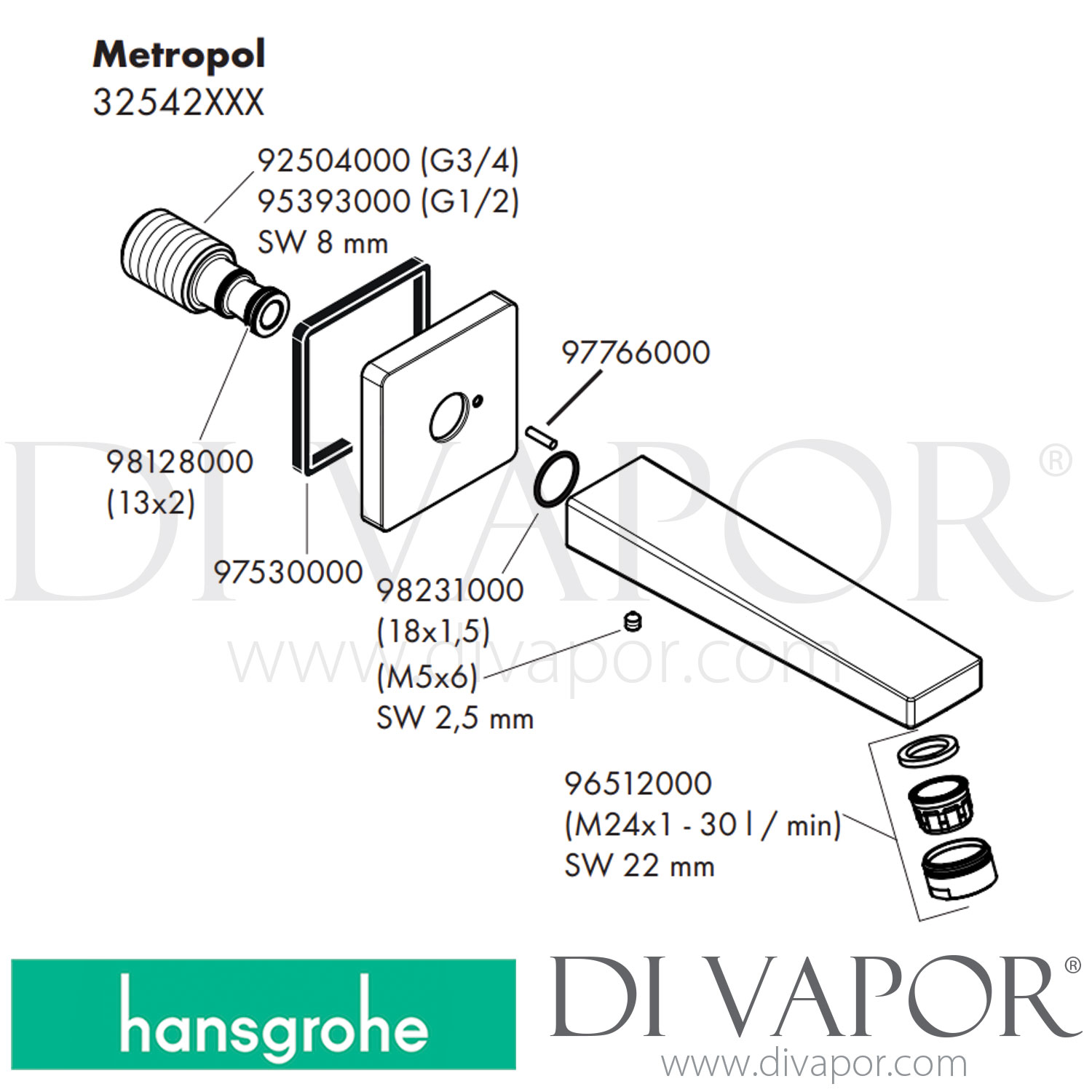 Hansgrohe 32542000 Metropol Bath Spout >04/17 Spare Parts