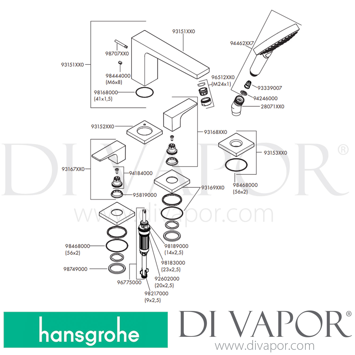 Hansgrohe 32553707 Metropol 4-Hole Rim Mounted Bath Mixer with Lever ...