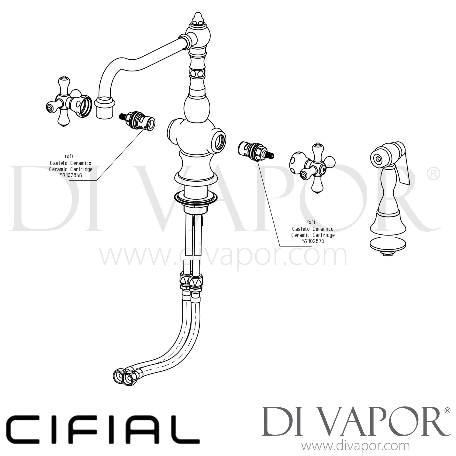 Cifial 32609ED KT93 Traditional Kitchen Tap with Swivel Spout and ...