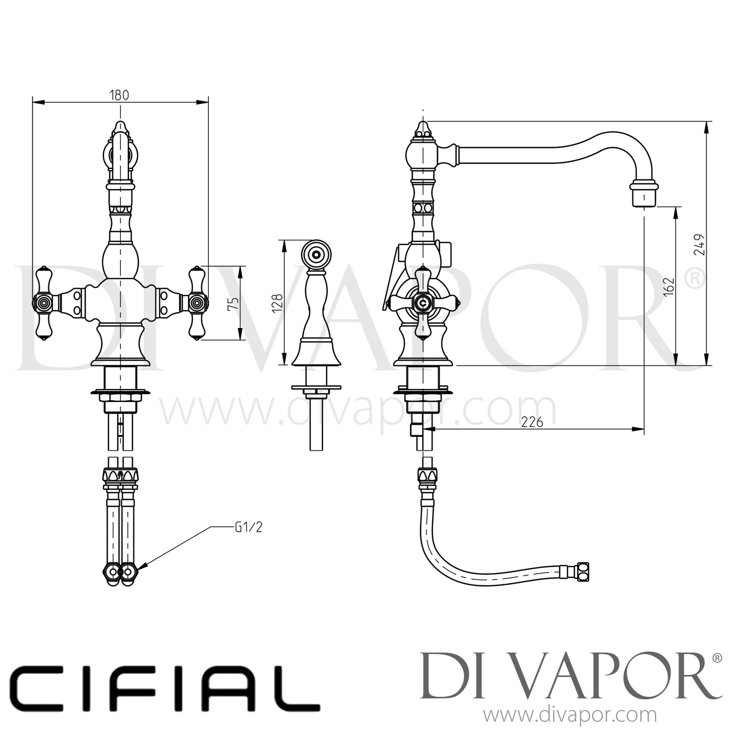 Cifial 32609ED KT93 Traditional Kitchen Tap with Swivel Spout and ...