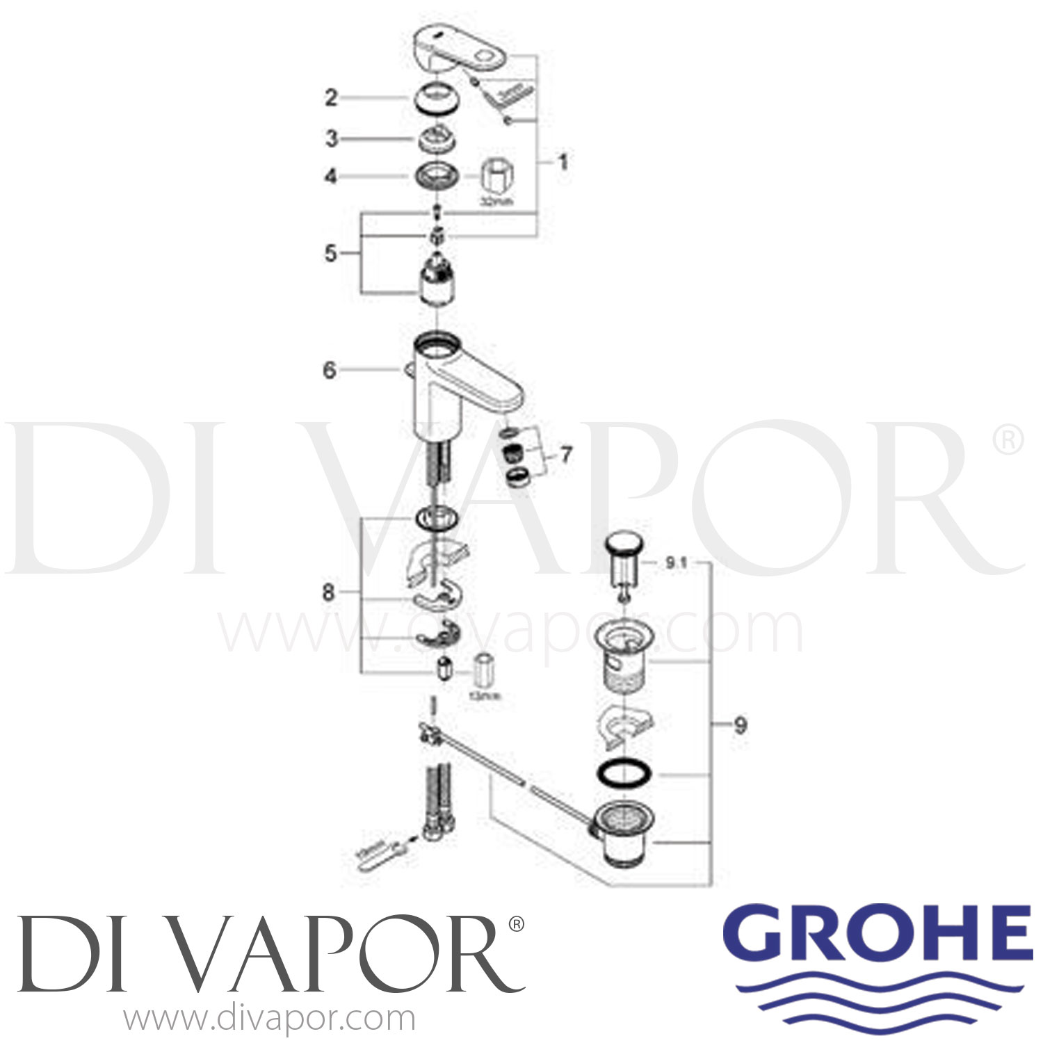 Grohe 32612 Europlus with Pop-Up Waste Tap Spare Parts