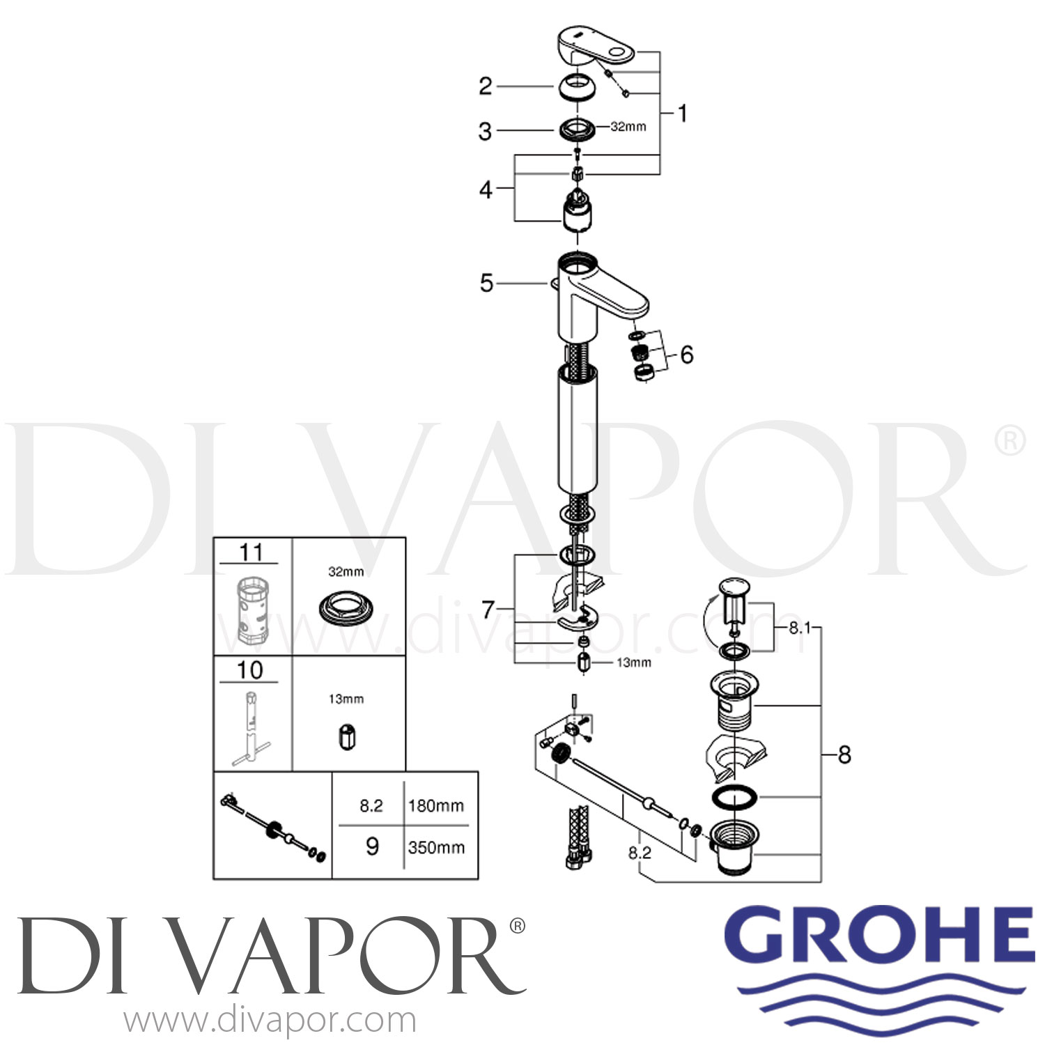 Grohe 32618002 Europlus Single-Lever Basin Mixer XL-Size Tap Spare Parts