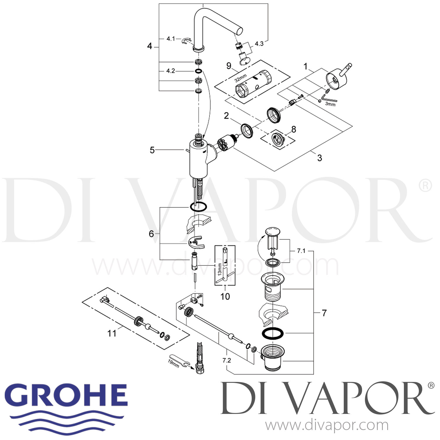 Grohe 32628000 Essence Single-Lever Basin Mixer (1/2 Inch) L-Size Spare ...