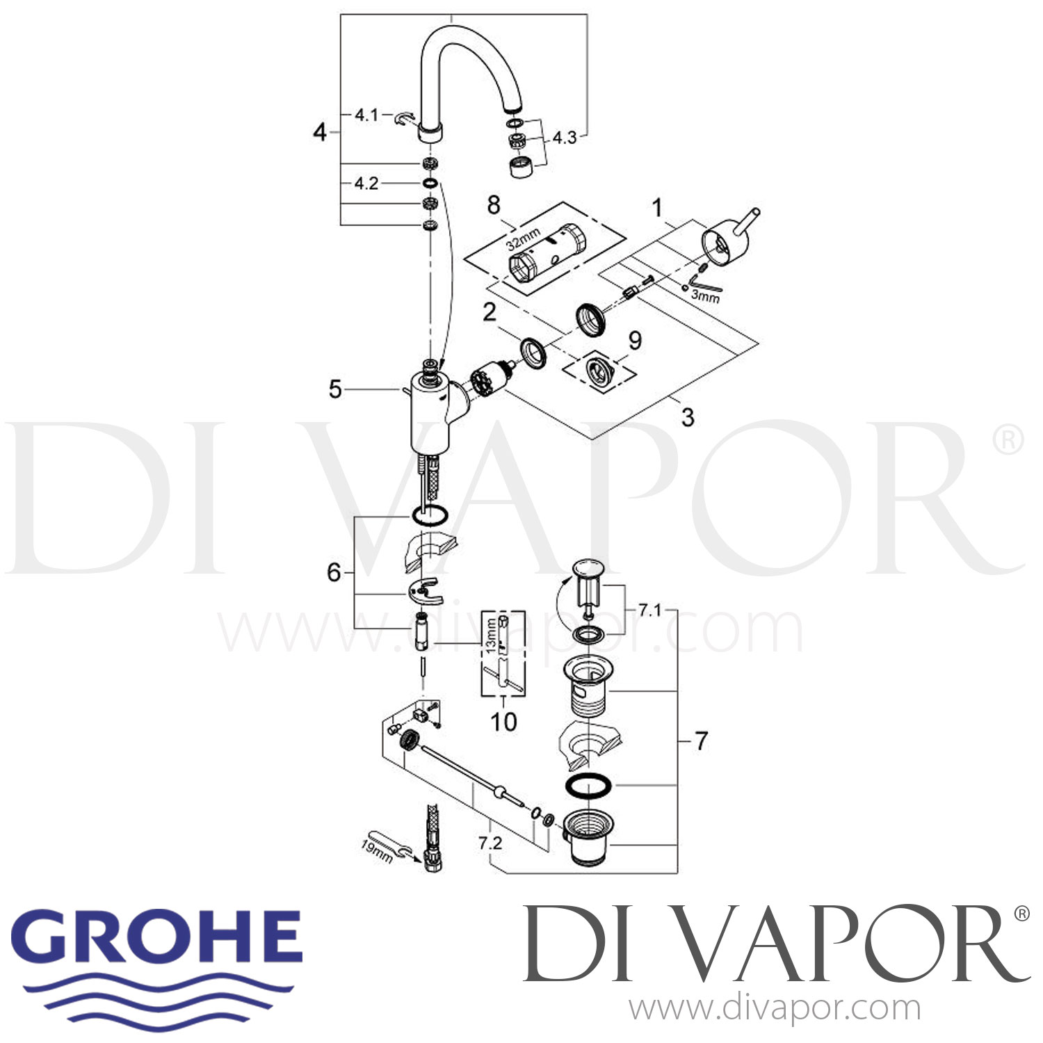 Grohe Lineare Basin Mixer XS-Size - 2005 to 2008 - Tap Spare Parts ...