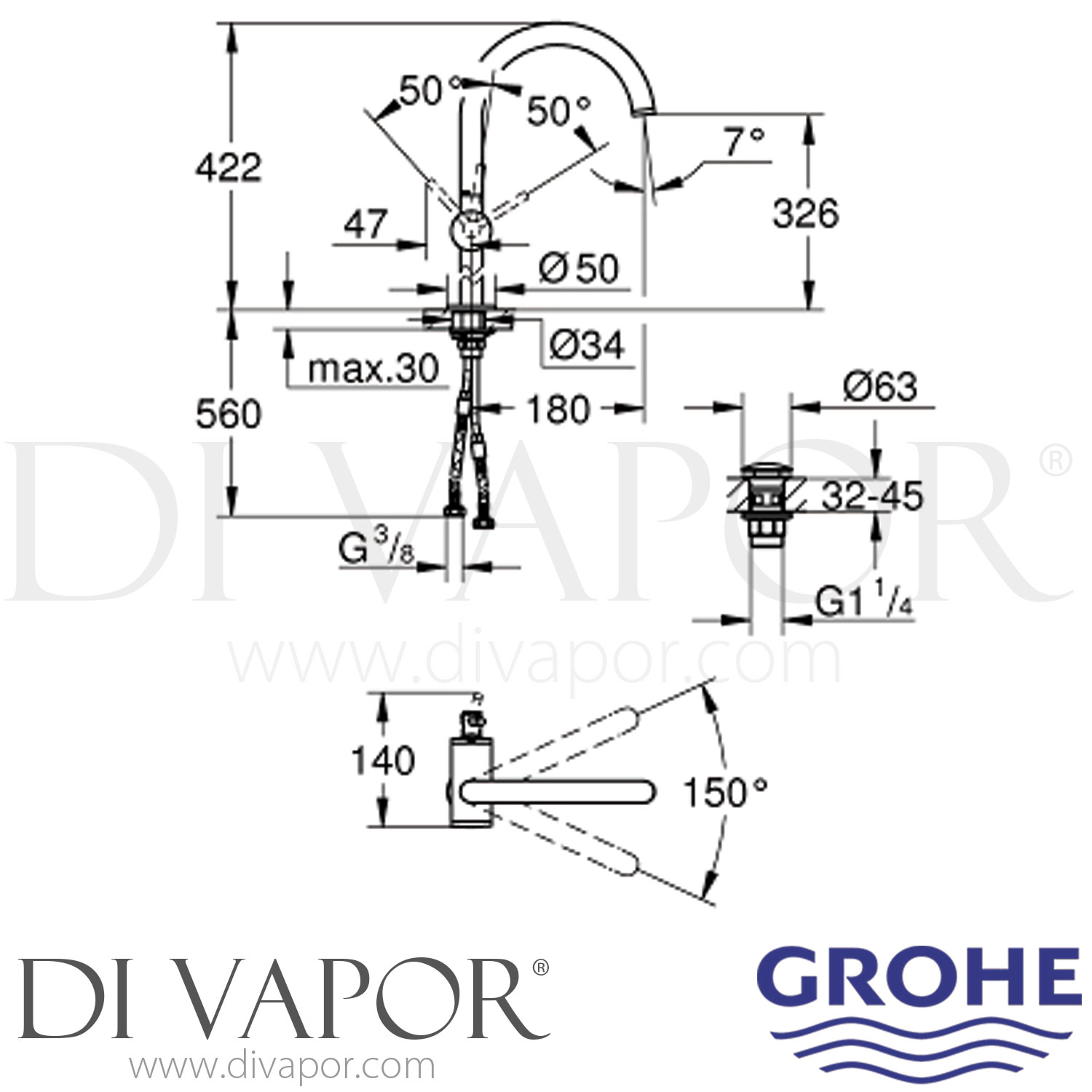Grohe 32647003 Atrio Single Lever Basin Mixer XL-Size Chrome Tap Spare ...