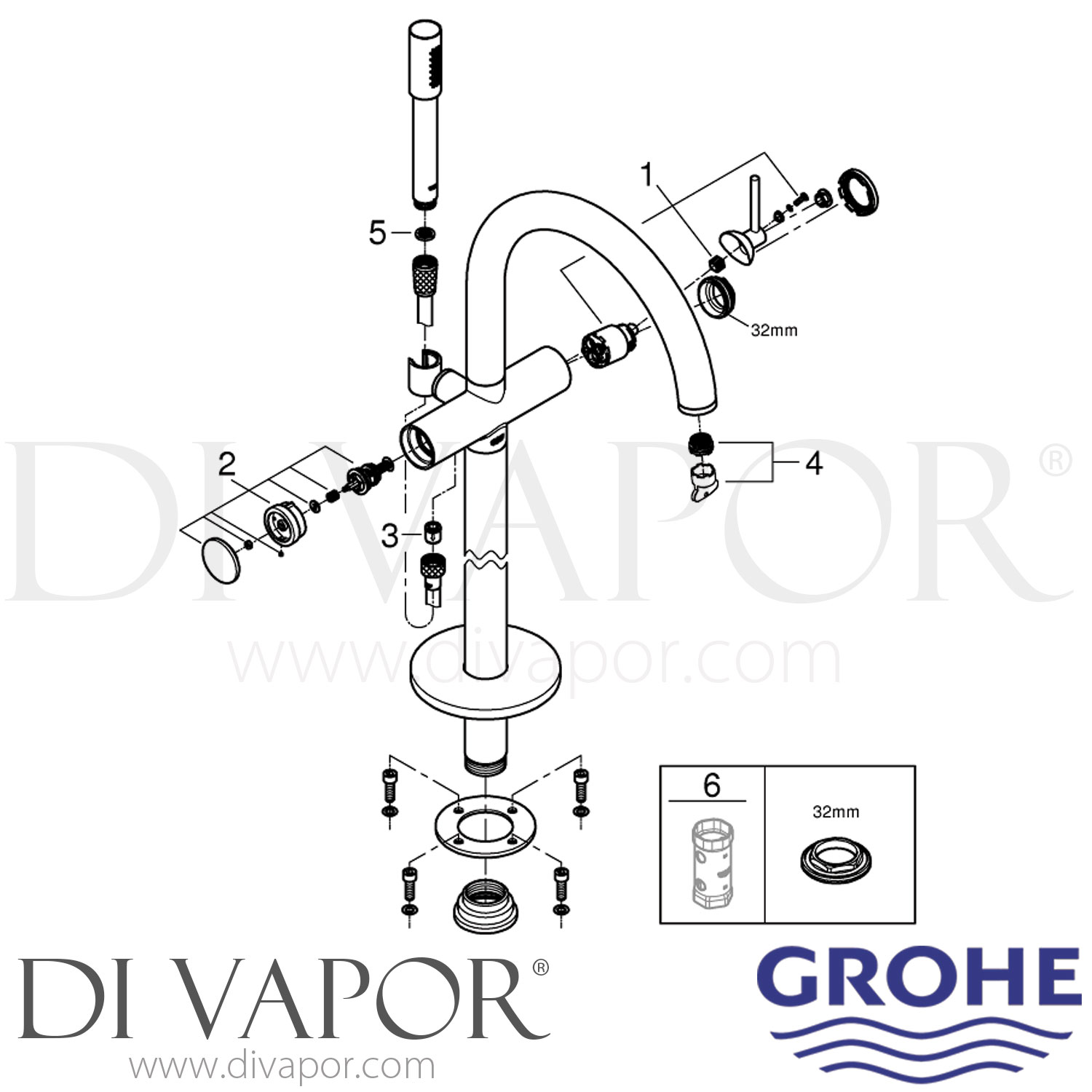 Grohe Atrio Floor Mounted Single Lever Bath Mixer - 01/19 - Spare Parts ...
