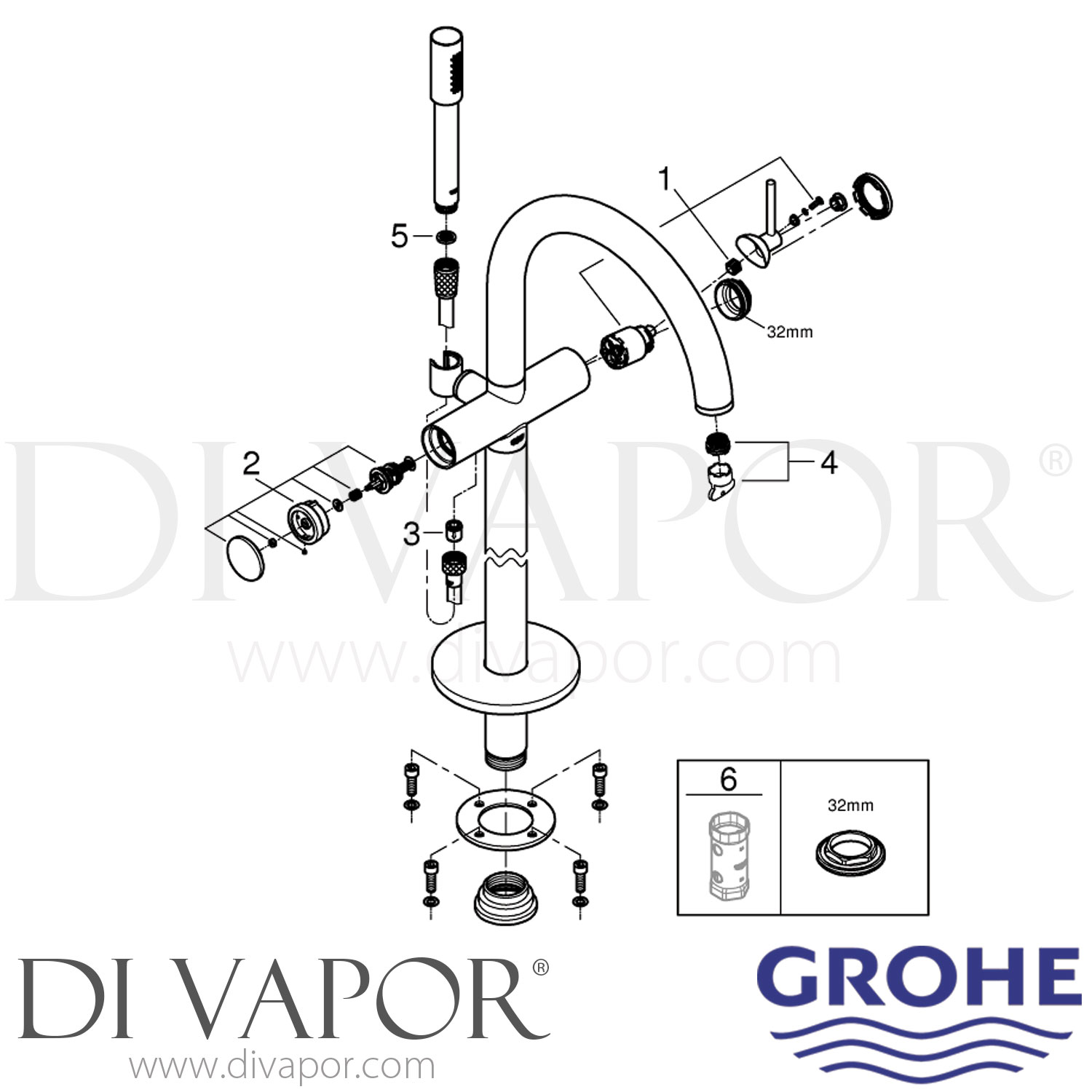 Grohe Atrio Floor Mounted Single Lever Bath Mixer - 01/18 - Spare Parts ...
