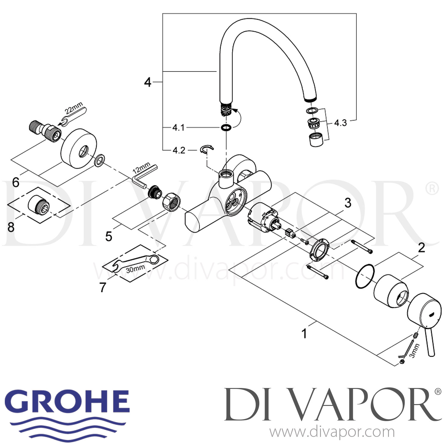 Grohe 32667001 Concetto Single-Lever Sink Mixer (1/2 Inch) Spare Parts