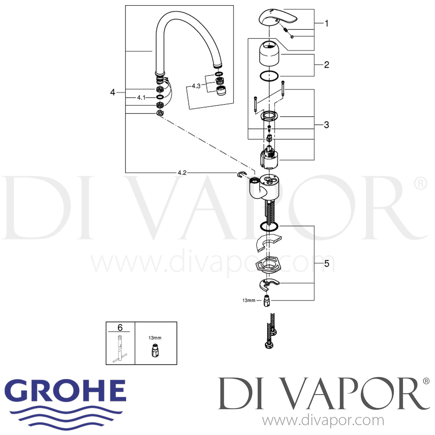 Grohe 32752000 Euroeco Single-Lever Sink Mixer (1/2 Inch) Tap Spare Parts
