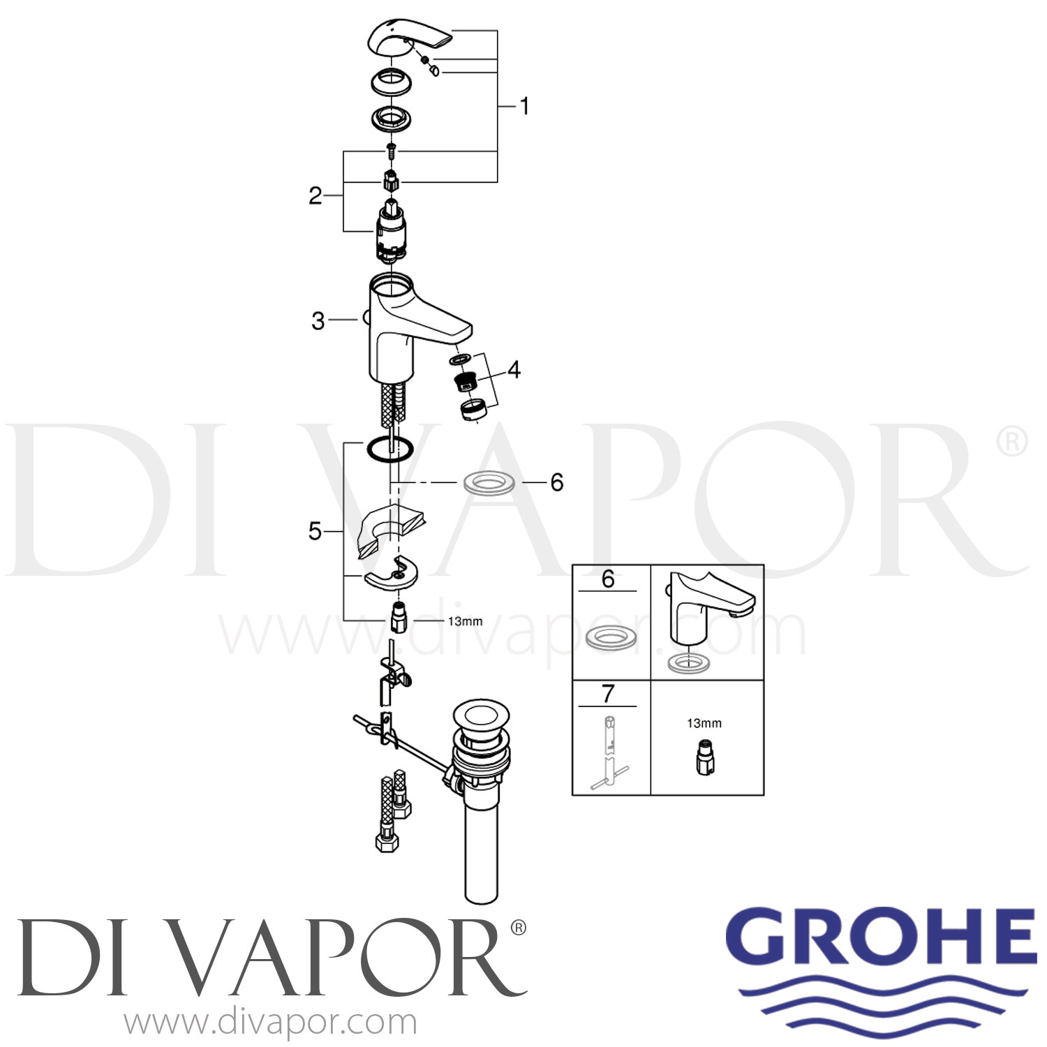 Grohe 32805000 BauCurve Single Lever Basin Mixer Tap Spare Parts