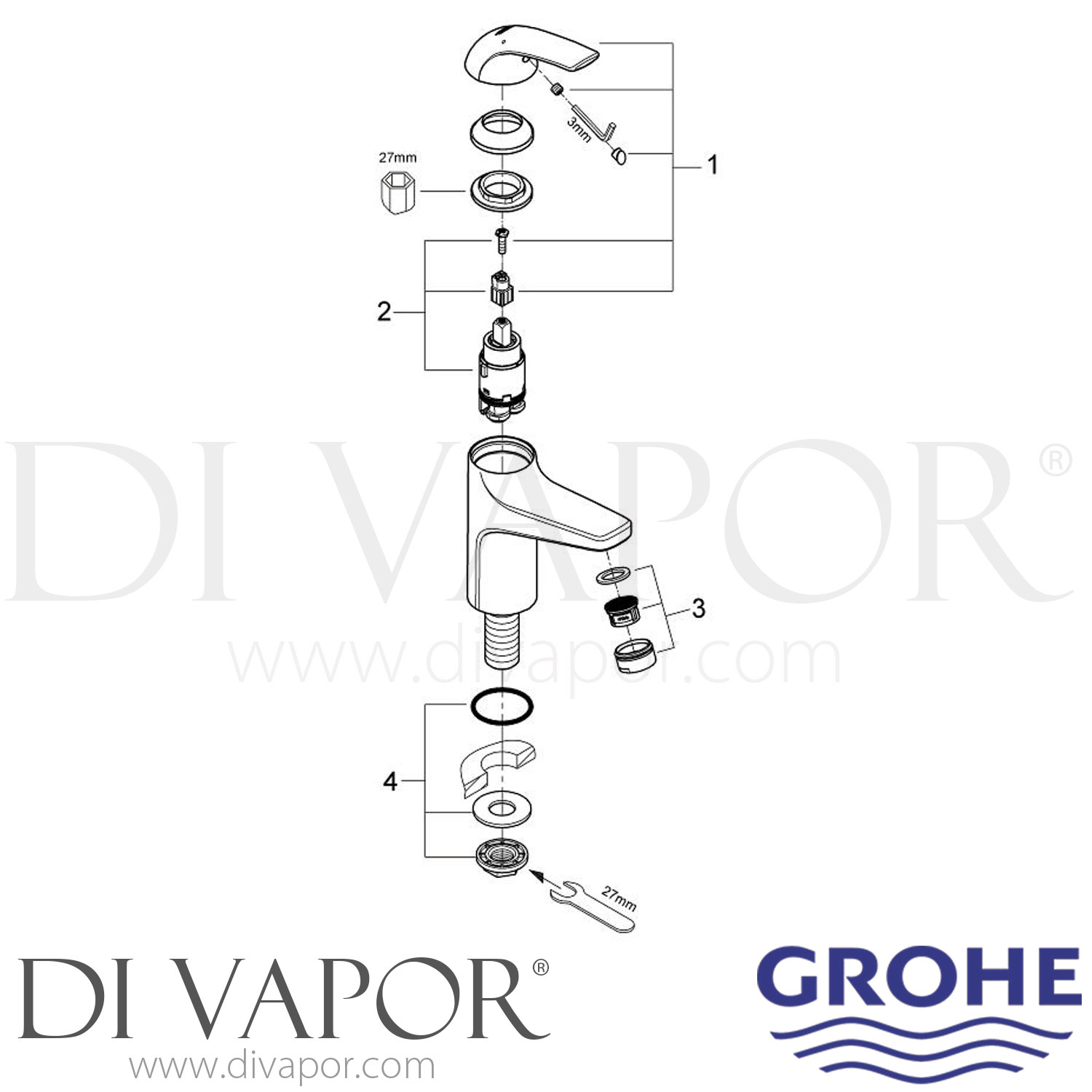 Grohe 32809000 BauCurve Pillar Tap Spare Parts